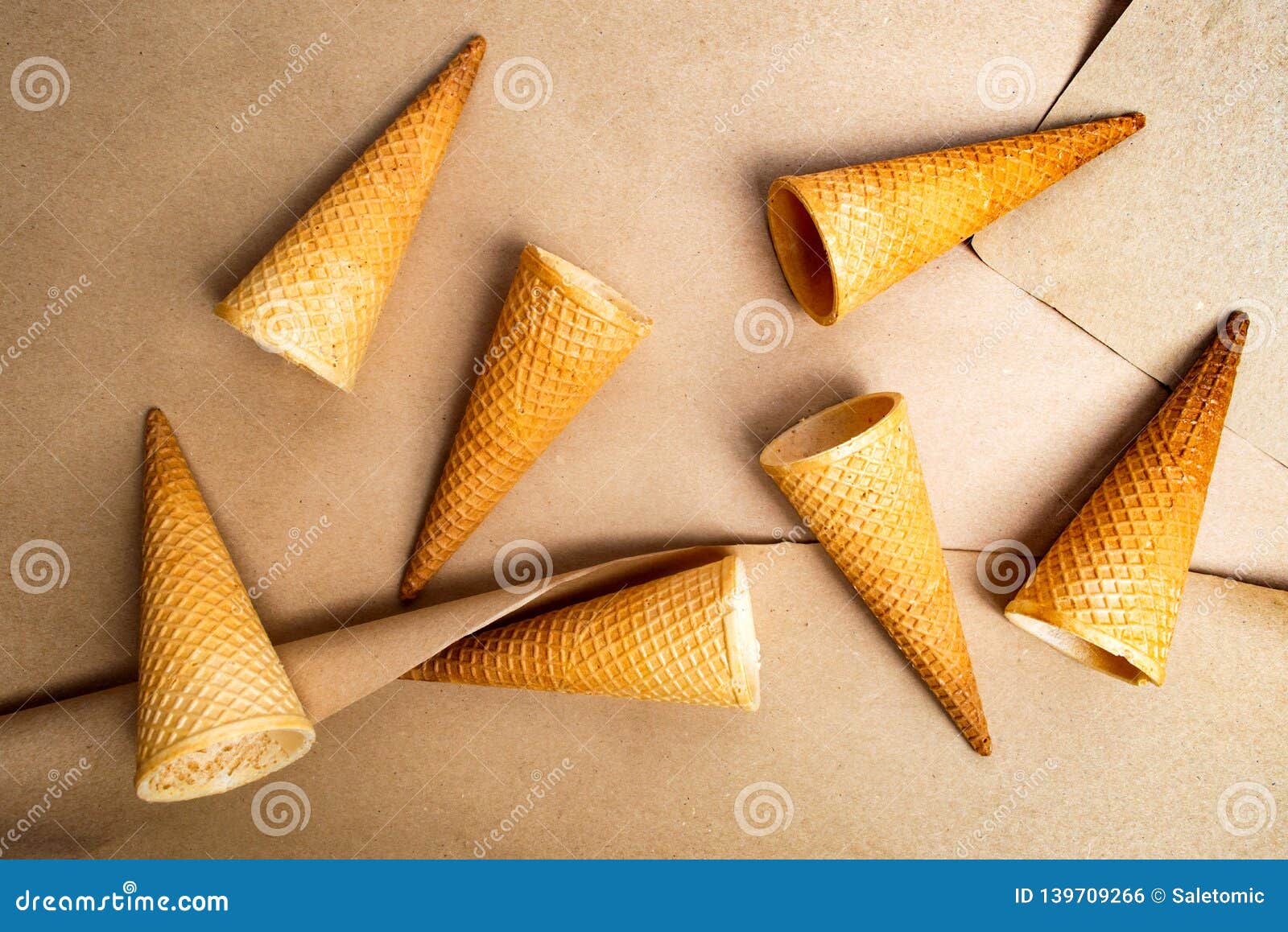 Ice Cream Cones Against Beige Background Stock Photo - Image of snack ...