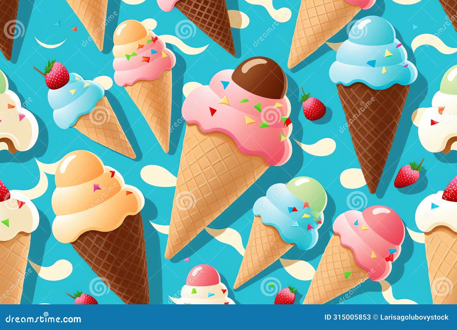 Ice Cream Cones Assortment Blue Background Stock Image - Image of ...