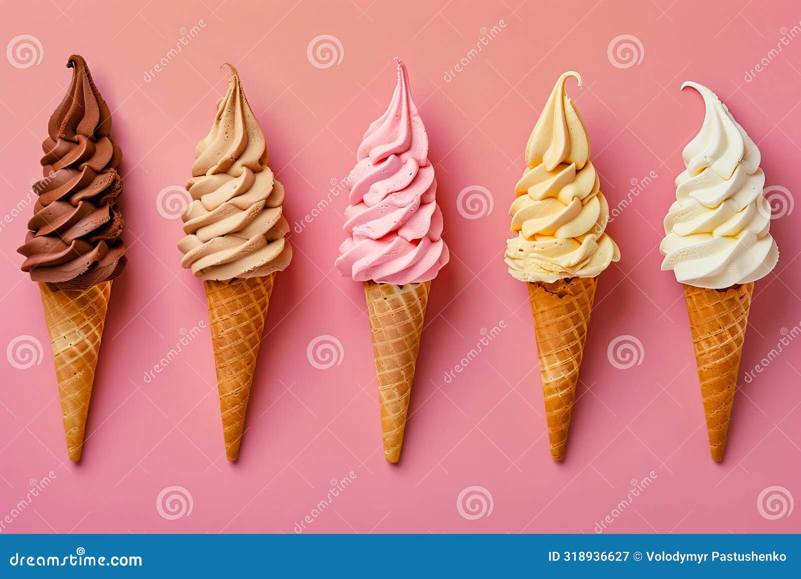 Ice Cream Cones with Different Colors and Toppings Stock Image - Image ...