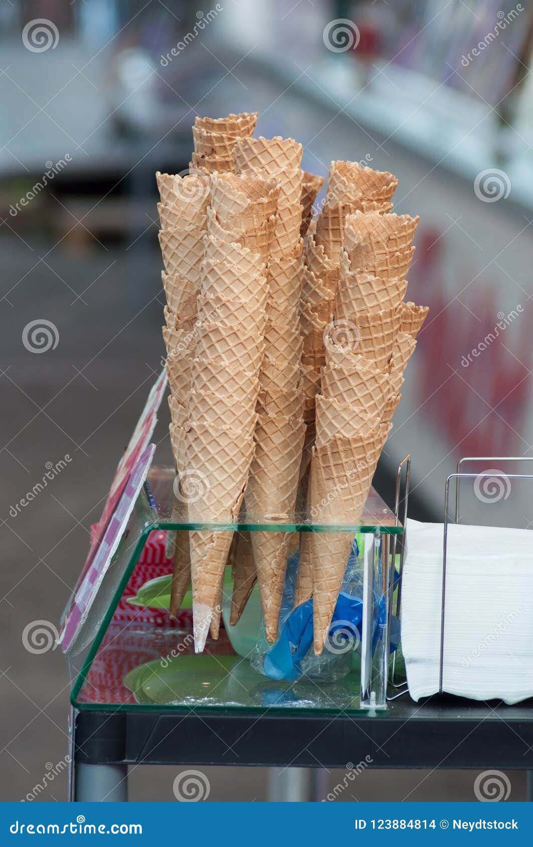 Ice Cream Cones Pile at the Fun Fair Stock Photo - Image of sugar, food ...