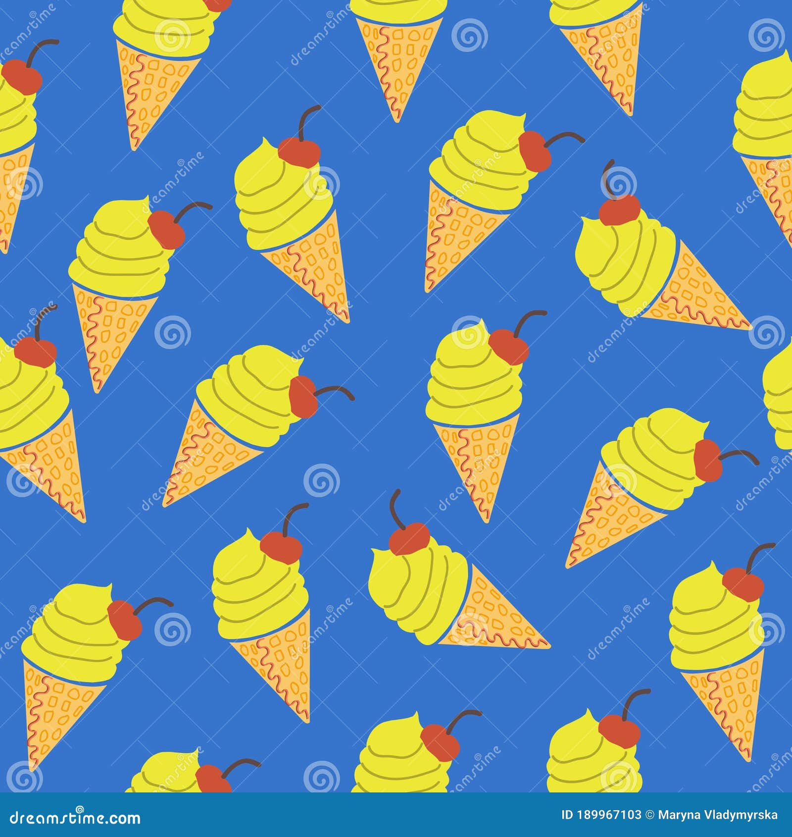 Ice Cream Cones Seamless Pattern Stock Vector - Illustration of ...