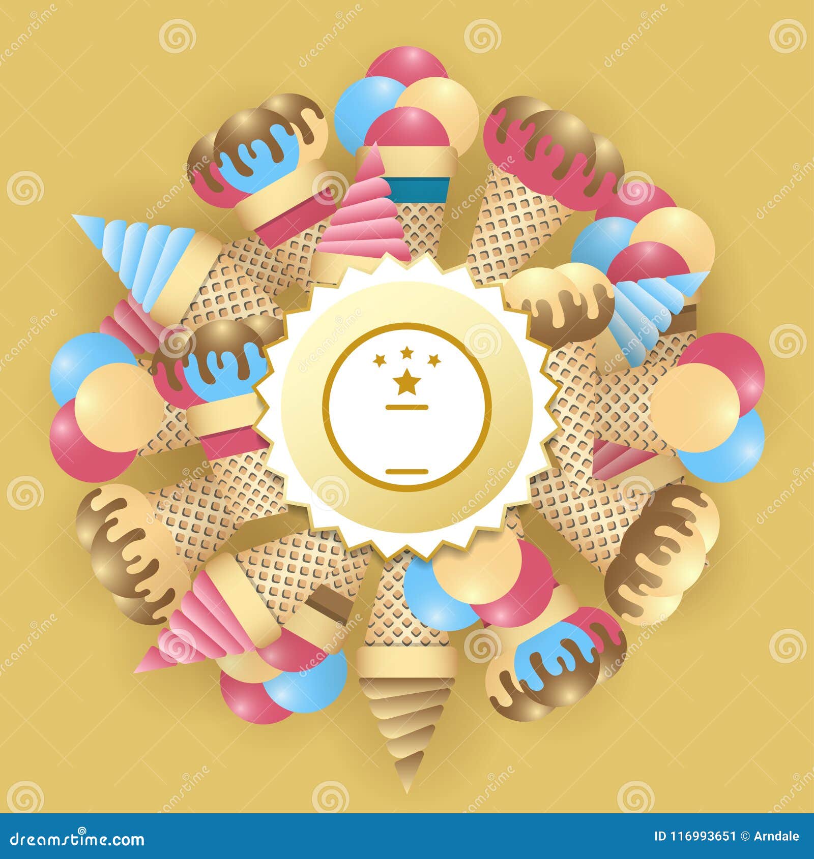 Ice Cream Cones Set and Round Label for Text Stock Vector ...
