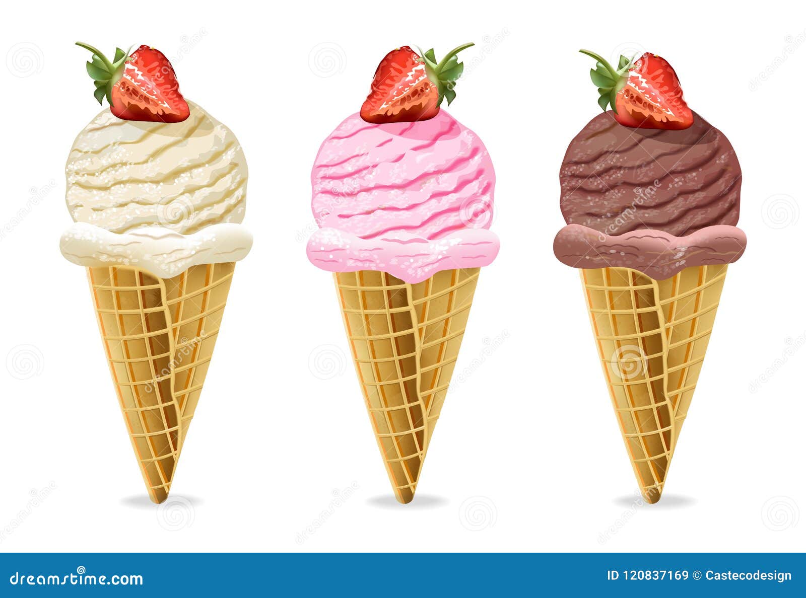 Ice Cream Cones Vector Chocolate Vanilla And Strawberry Flavors Stock