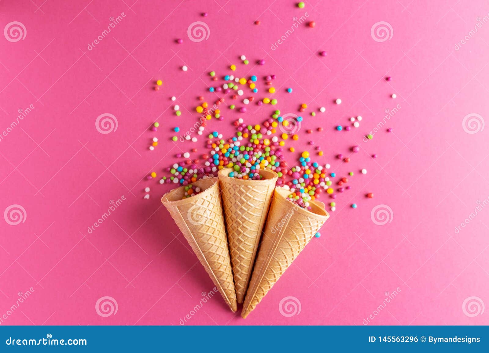 Ice Cream Cornets with Colored Sugar Pearl Stock Photo - Image of ...