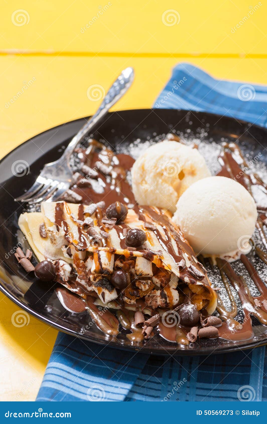 Ice cream crepe stock image. Image of sweet, homemade - 50569273
