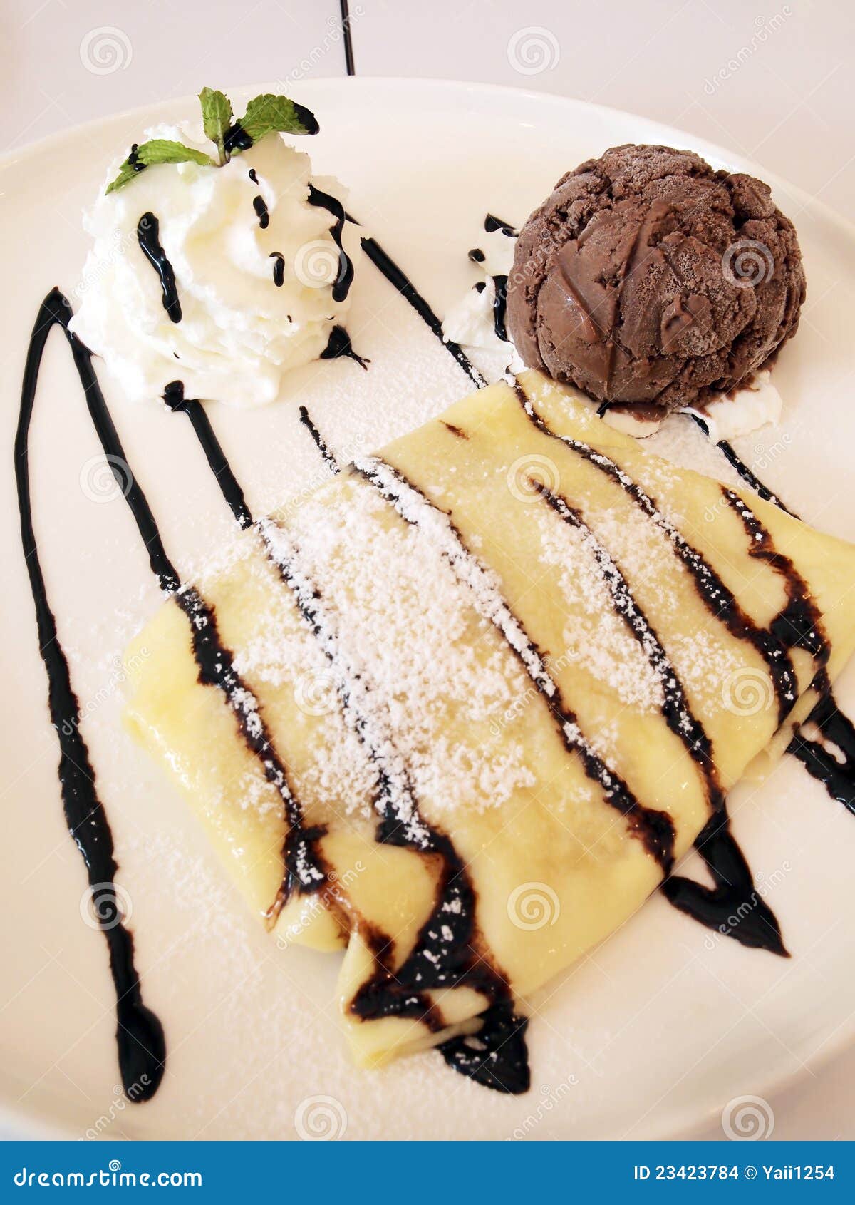 Ice cream crepes stock photo. Image of brown, syrup, chocolate - 23423784