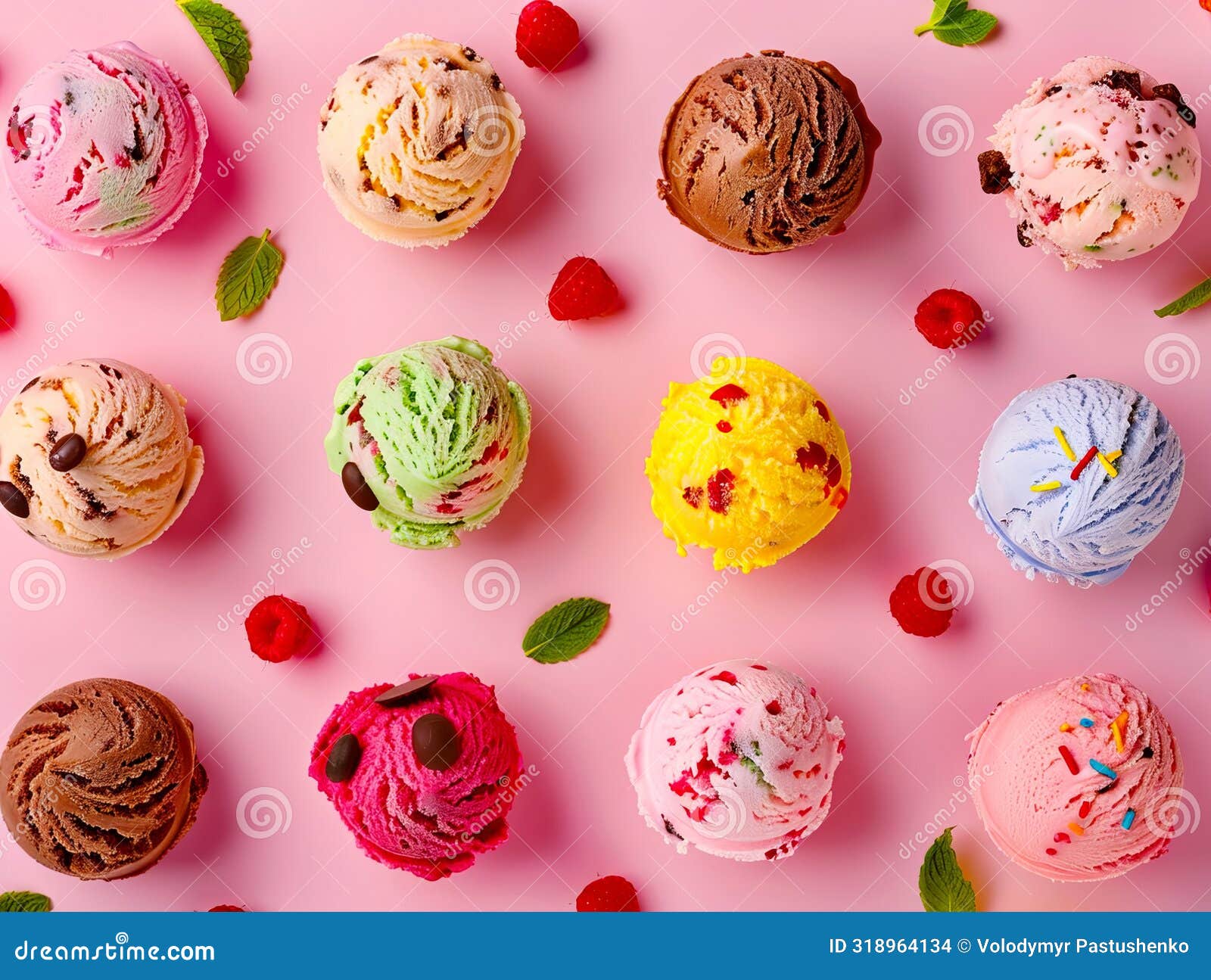 Ice Cream in Different Colors on a Pink Background Stock Photo - Image ...