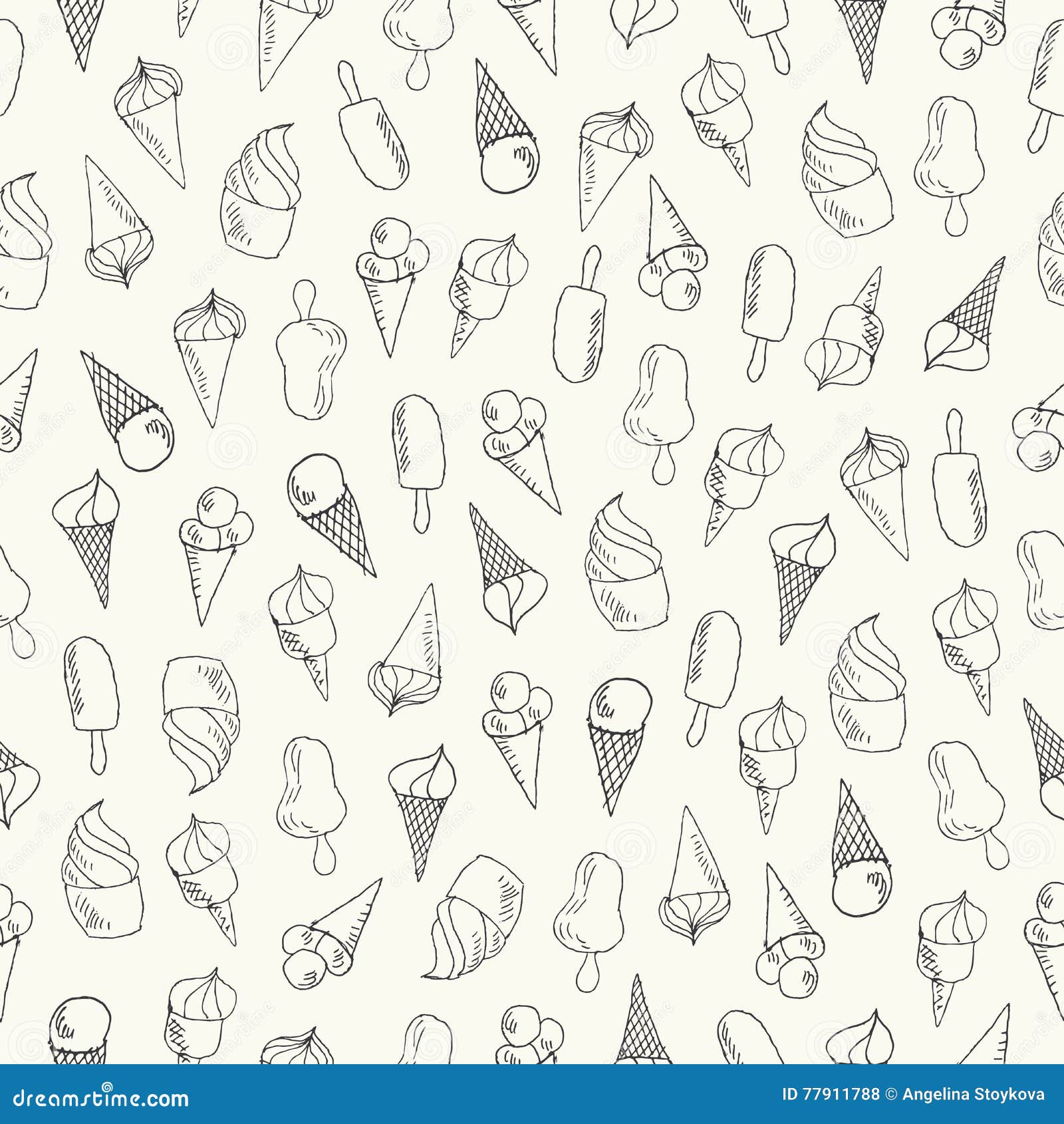 Ice Cream Doodles Seamless Pattern Stock Vector Illustration Of Hand
