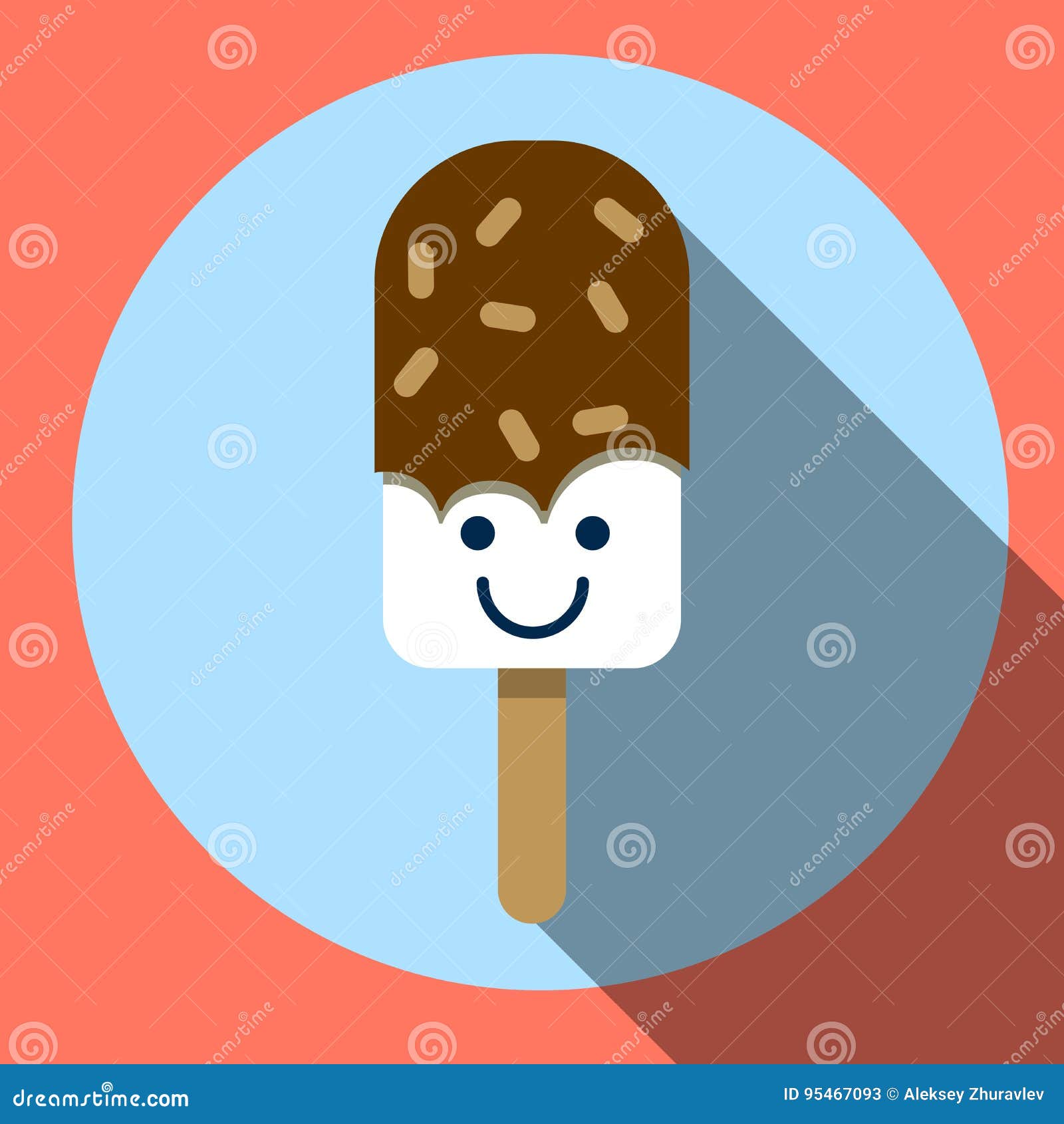 Ice-cream Flat Icon with Long Shadow. Smiley Face Stock Vector ...