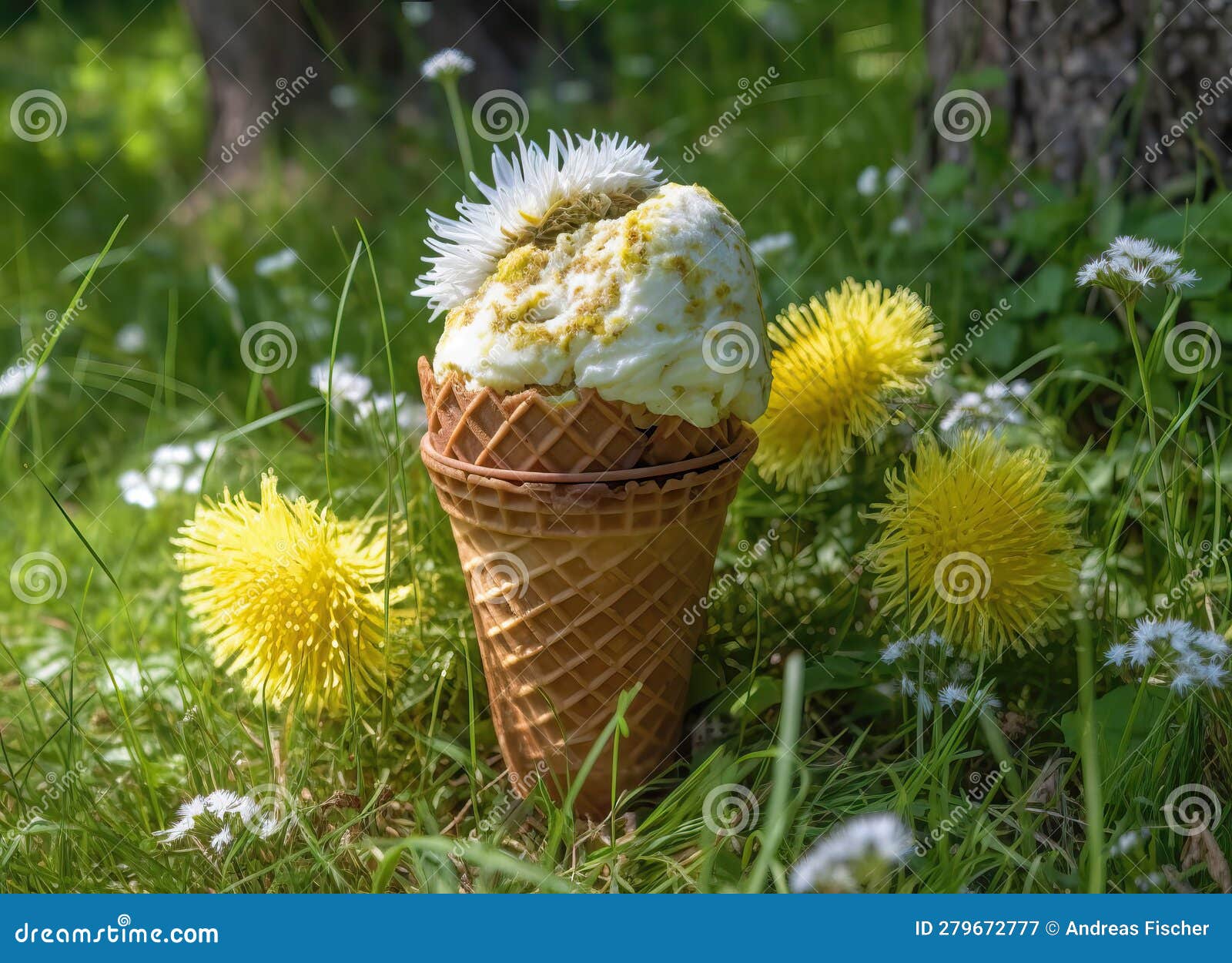Ice Cream with Flowers, Flower Ice Cream in a Waffle Cup. Stock ...