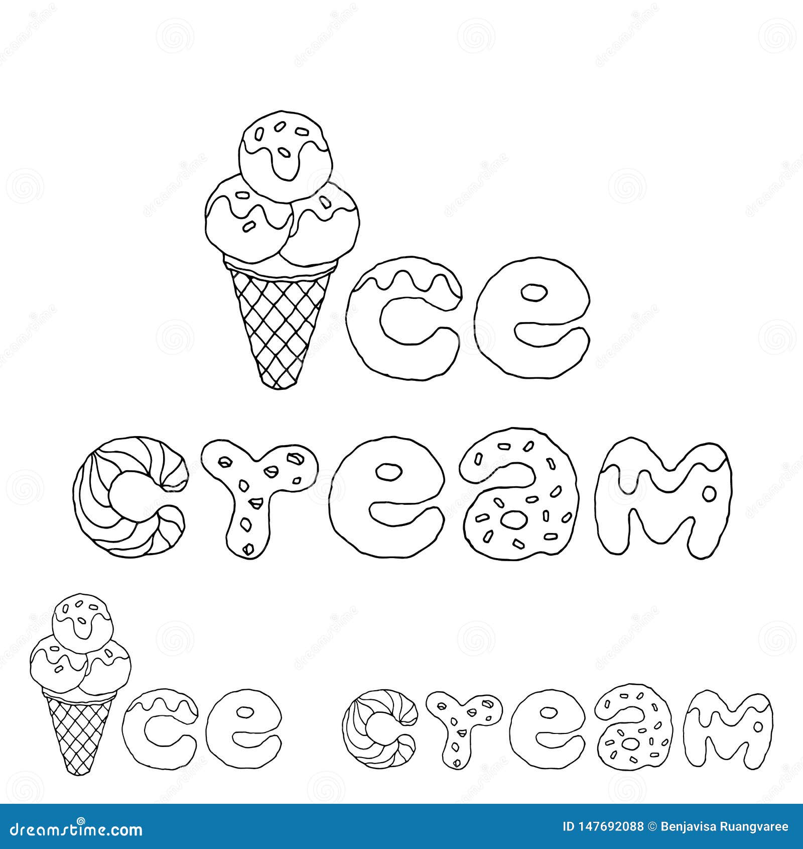 Ice Cream Font Vector Illustration Design Hand Drawing Art Stock ...