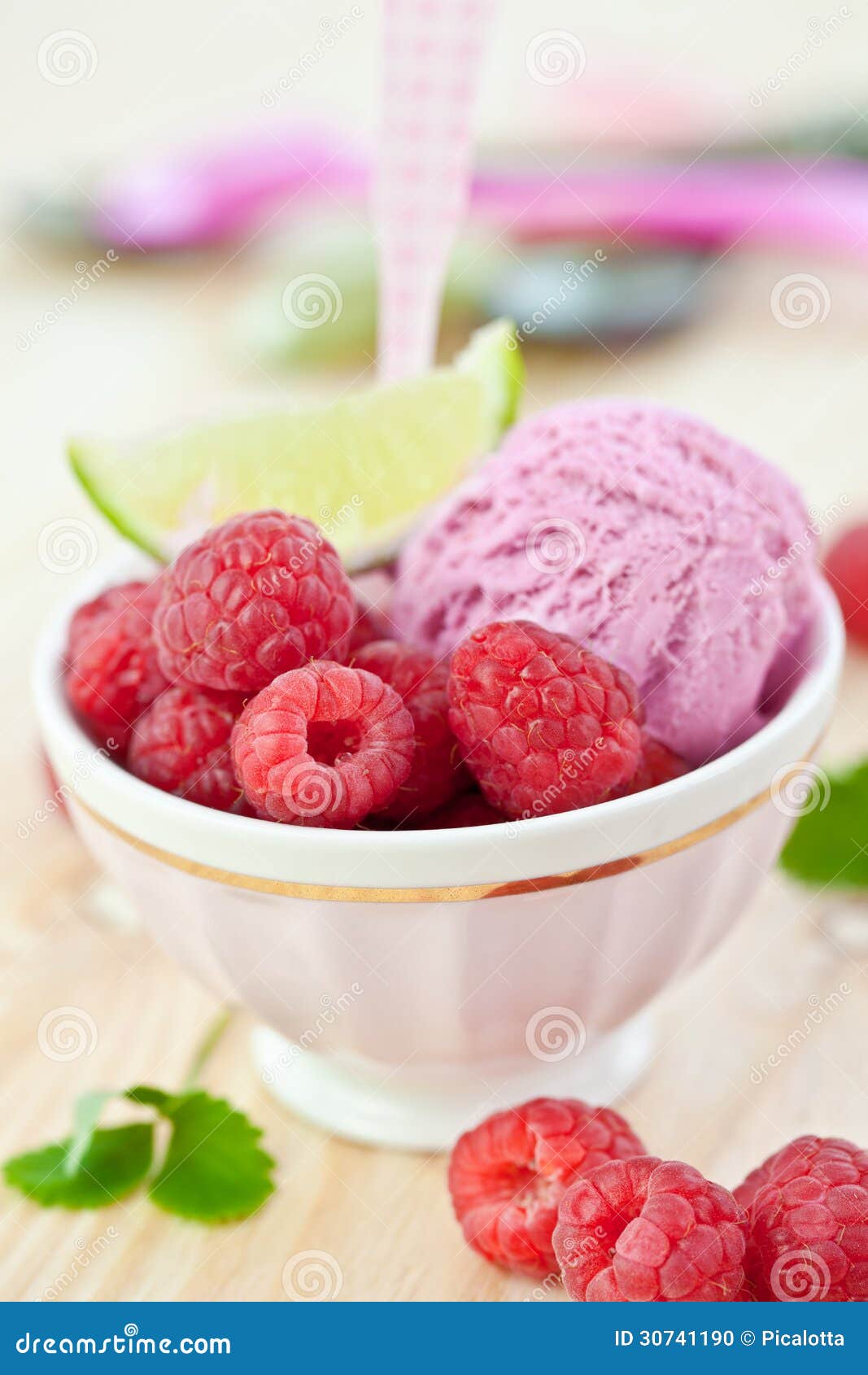 Ice Cream with Fresh Raspberries Stock Photo - Image of lime, fruits ...