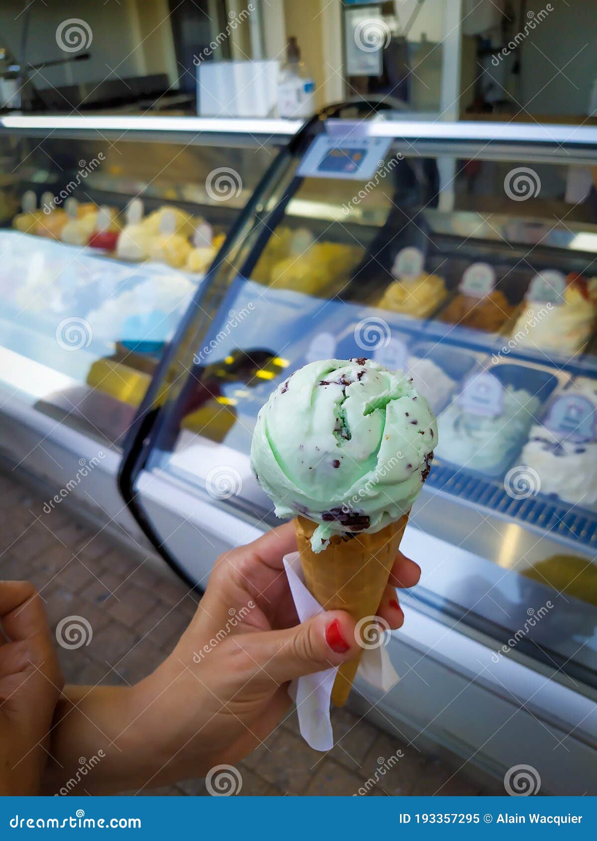 Ice Cream in Front of an Ice Cream Shop Stock Image - Image of summer ...