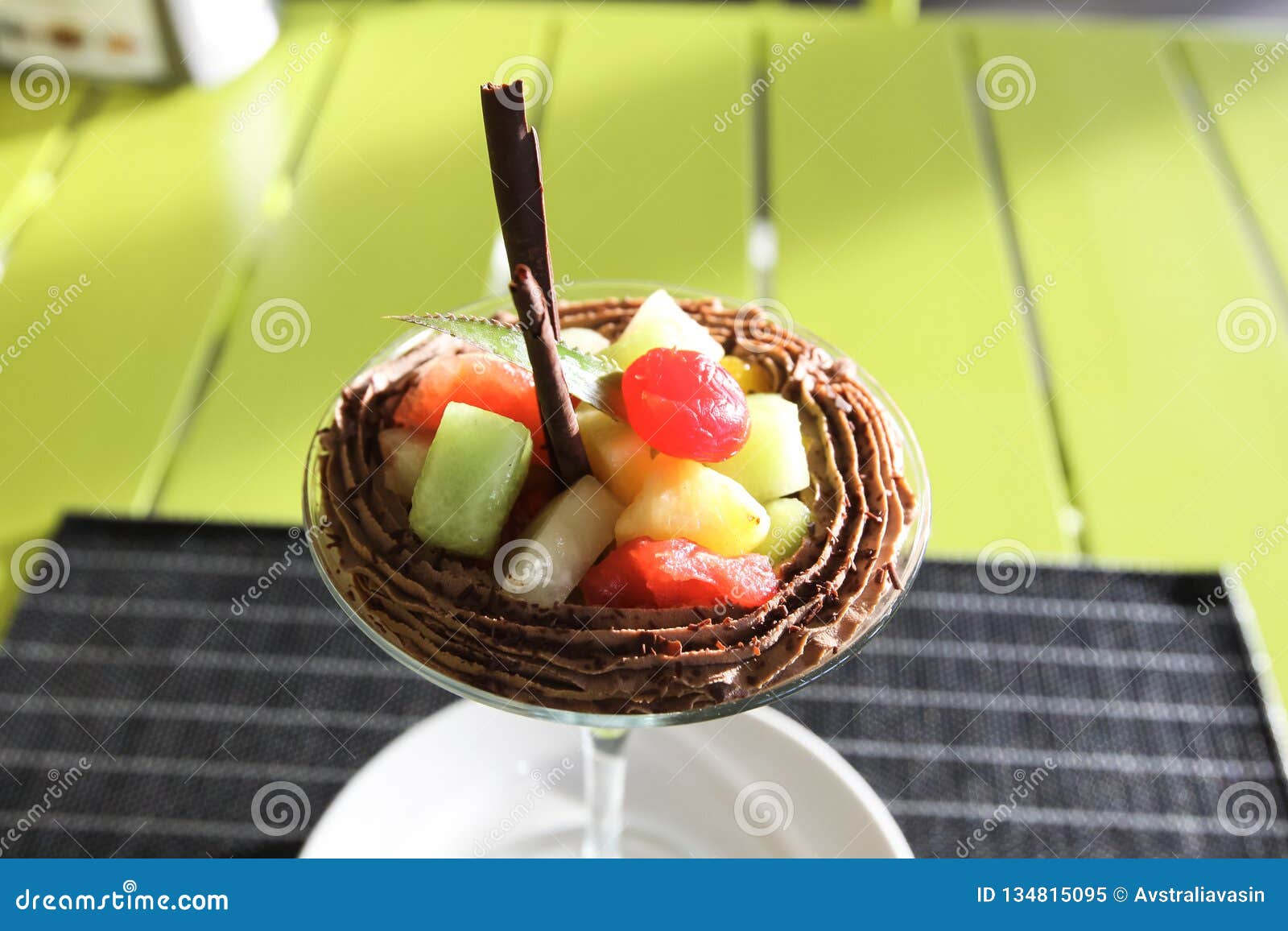Ice Cream with Fruit Pulp. Table Setting in a Restaurant Stock Image ...