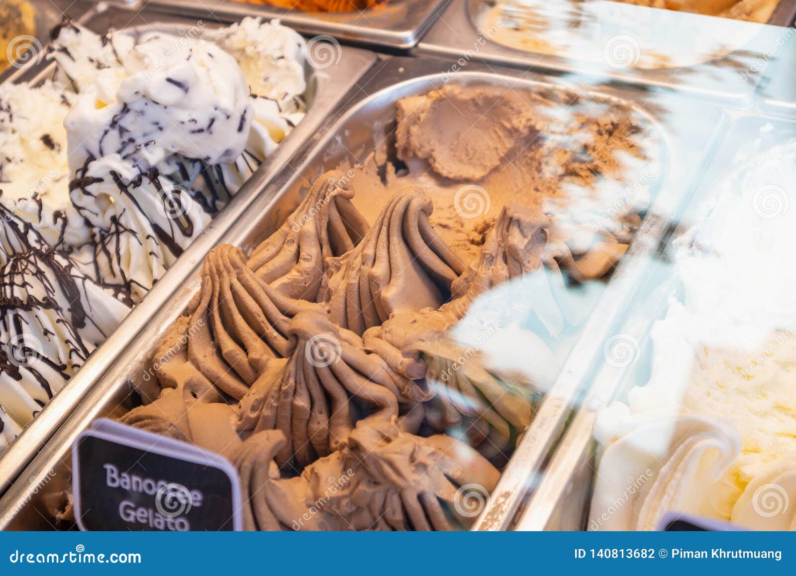 Ice Cream Gelato Display in Shop Stock Photo - Image of color, closeup ...