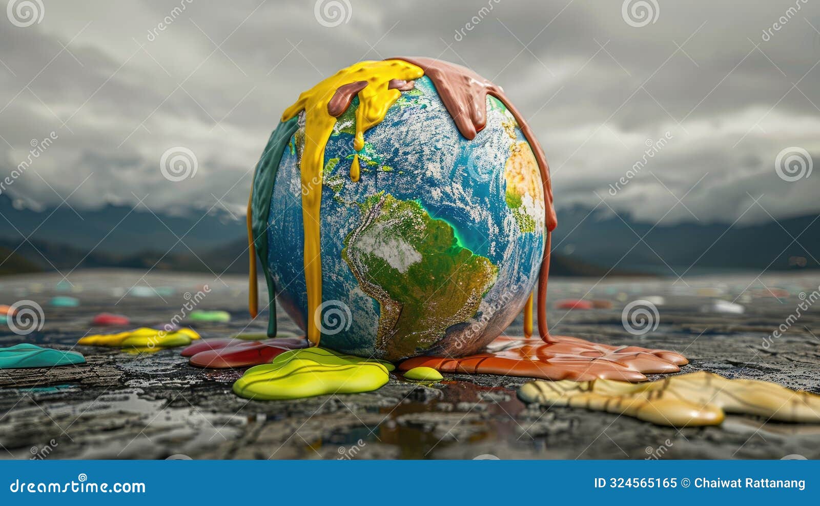 Ice Cream Globe Symbolizes Climate Change, Melting World Stock Image ...