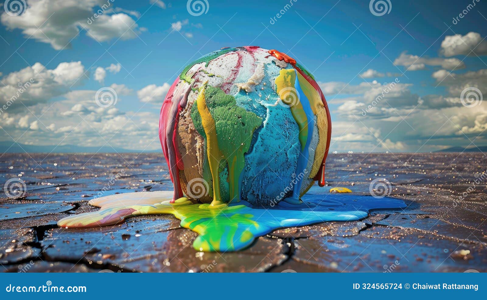 Ice Cream Globe Symbolizes Climate Change, Melting World Stock Photo ...