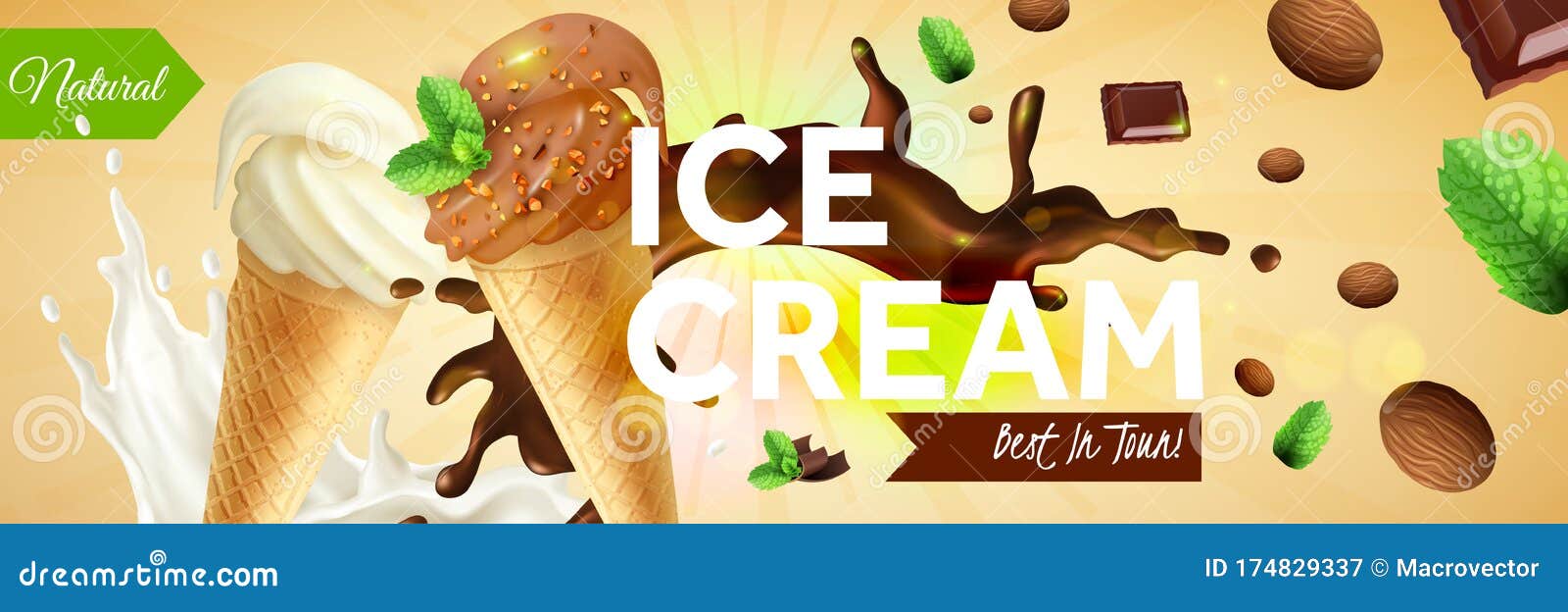 Ice Cream Horizontal Ads Poster Stock Vector - Illustration of dairy ...