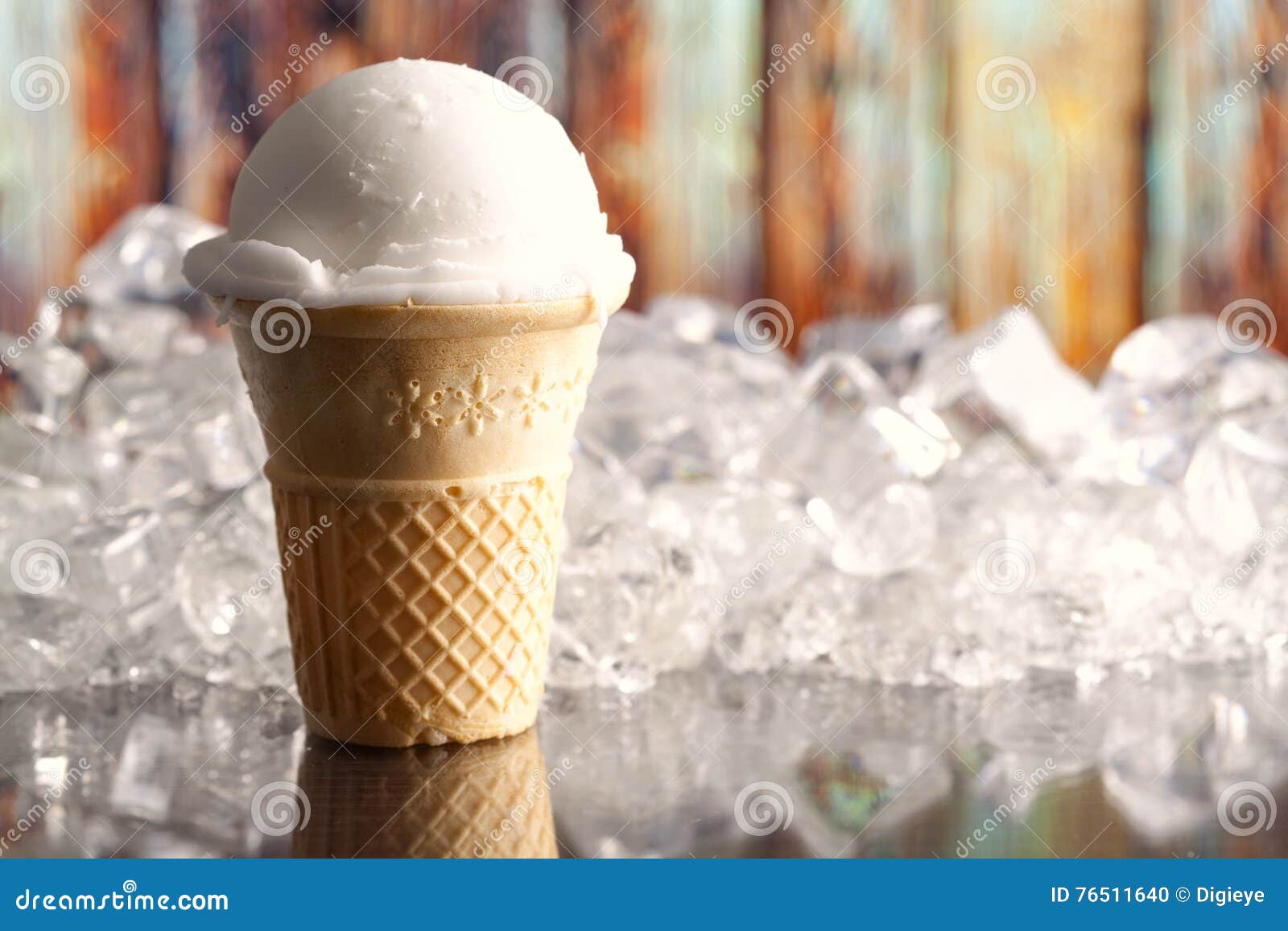 Ice cream and ice cubes stock photo. Image of ball, cone - 76511640