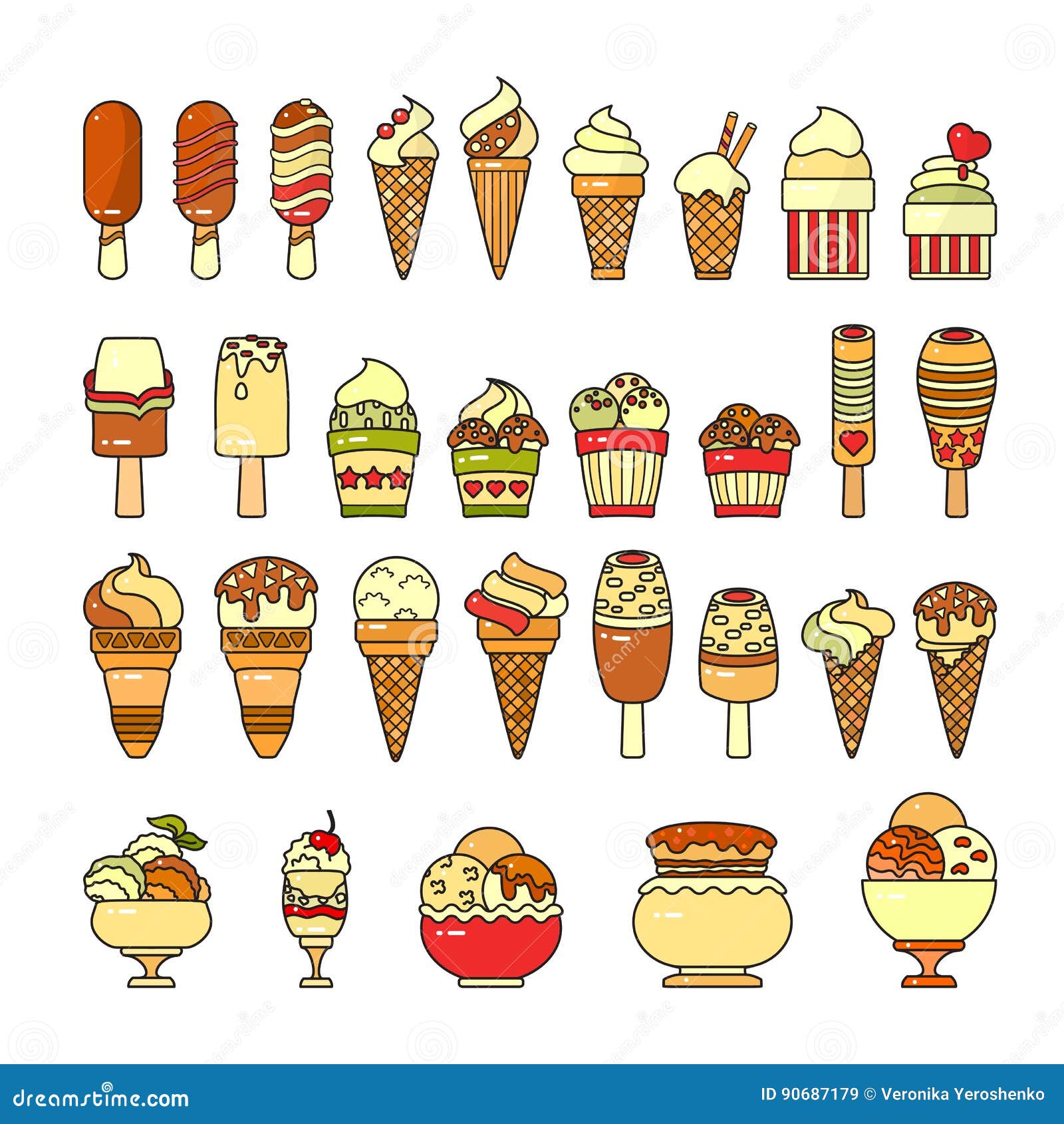 Ice Cream Icon. Set Of Cute Various Desserts Icons. Stock Vector ... Ice Cream Icon. Set Of Cute Various Desserts Icons. Stock Vector ...