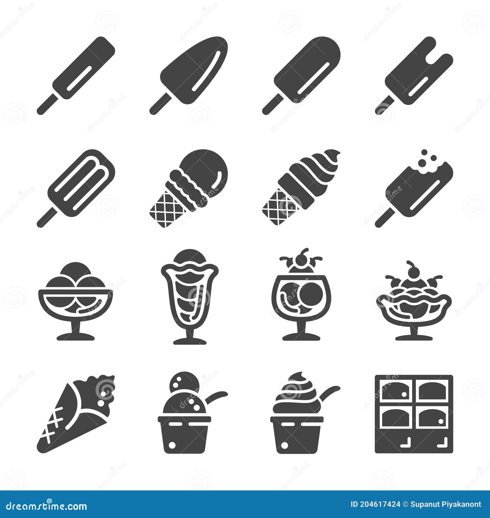 Ice cream icon set stock vector. Illustration of dairy - 204617424