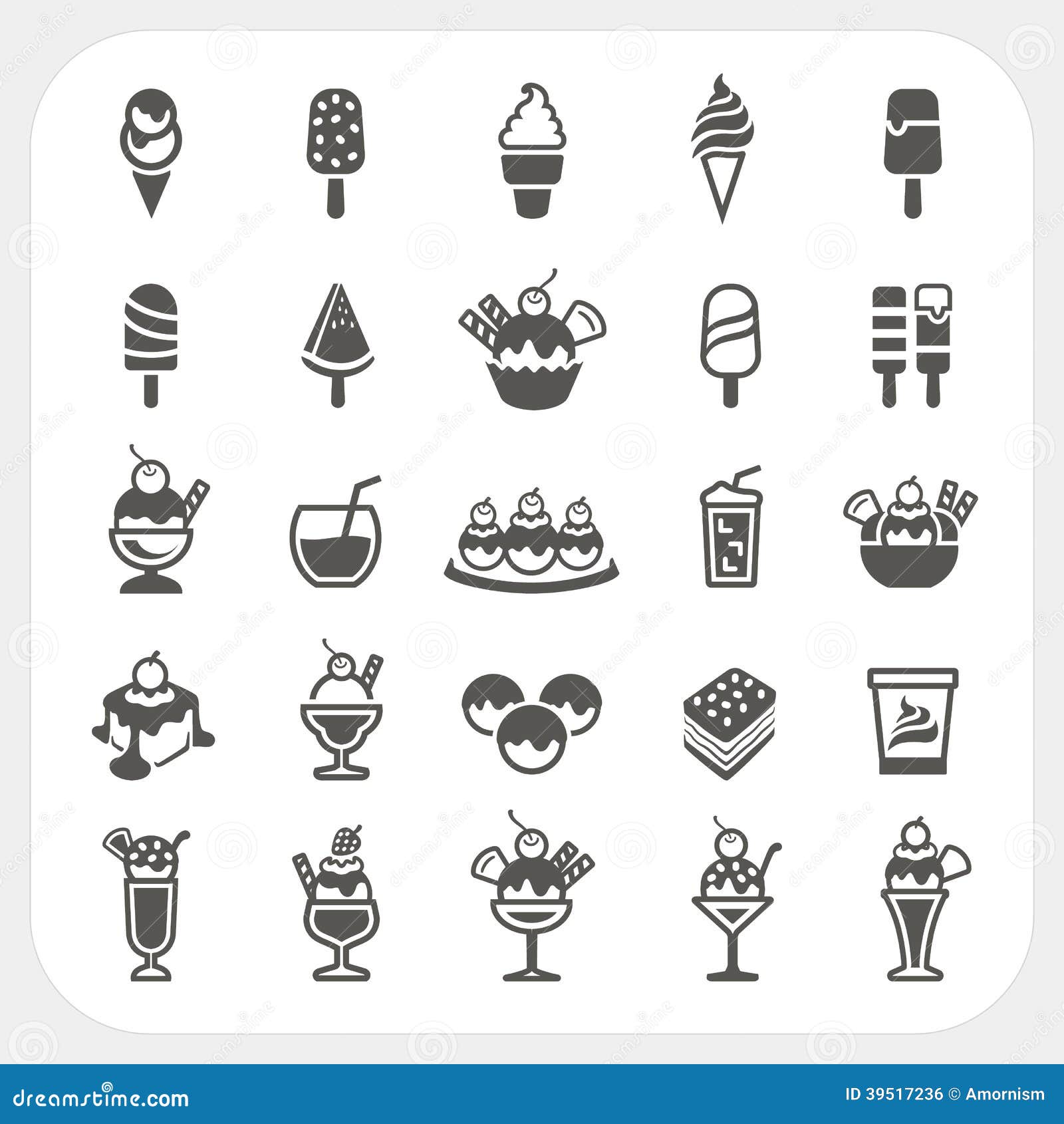 Set Of Ice Cream Icons, Different Varieties Of Frozen Ice Cream Dessert ...