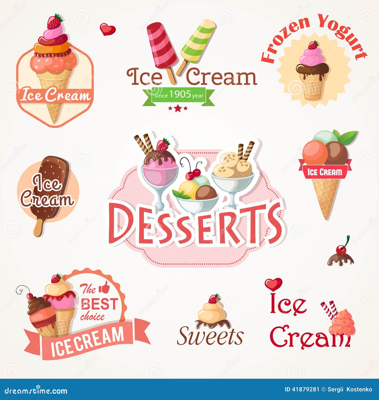 Ice Cream Labels And Badges Collections Cartoon Vector | CartoonDealer ...