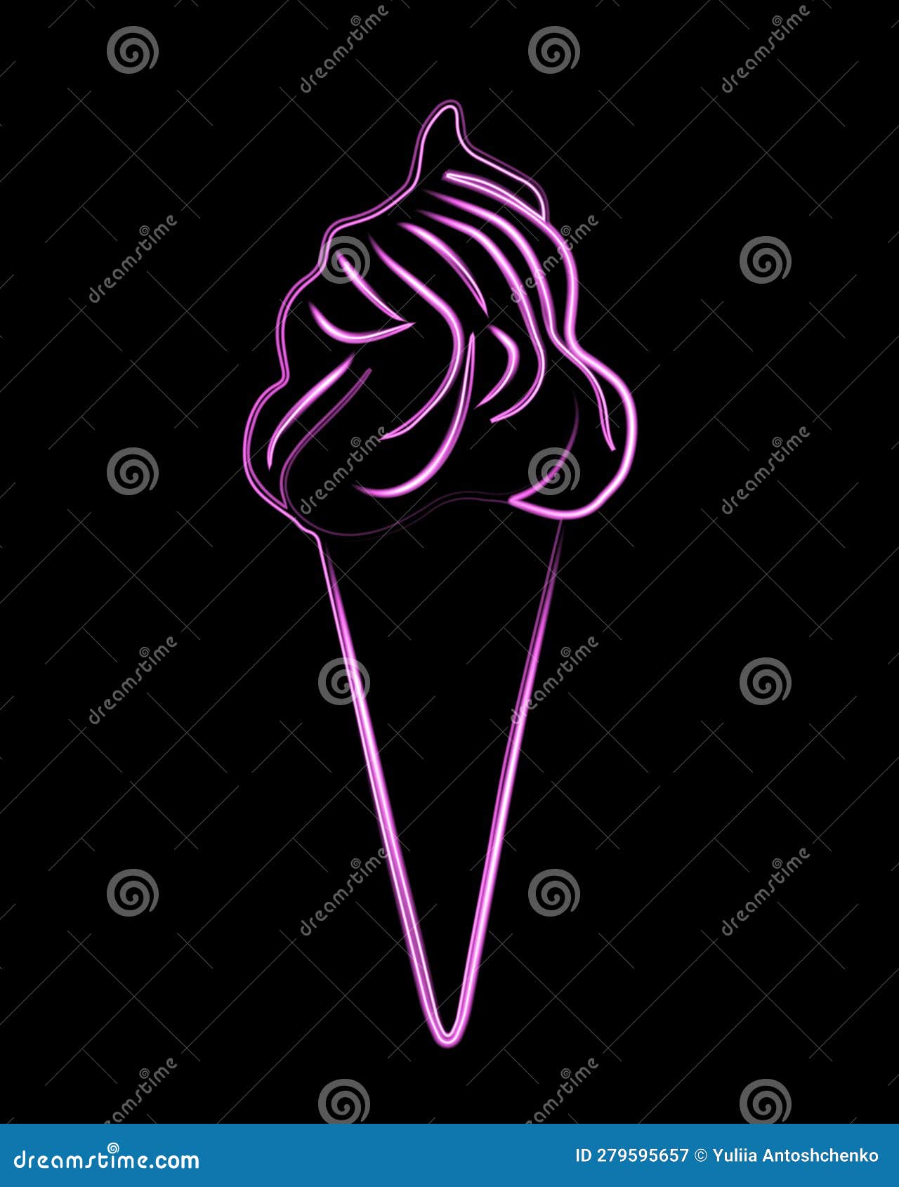 Ice Cream Line Drawing with Neon Effect. Stock Vector - Illustration of ...
