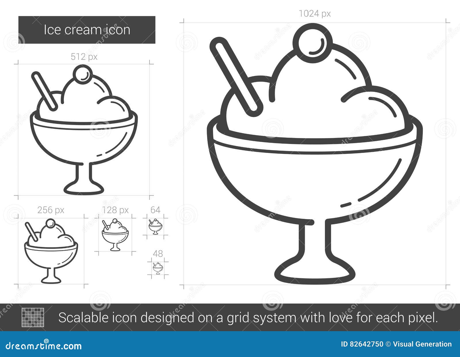 Ice cream line icon. stock vector. Illustration of dessert - 82642750