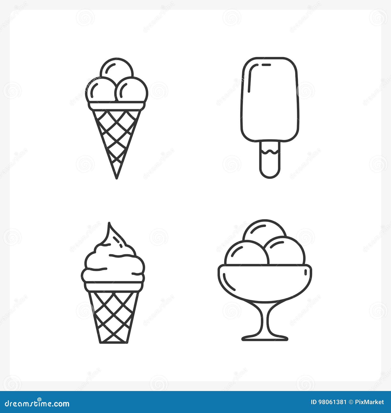 Ice Cream Line Icons stock vector. Illustration of four - 98061381