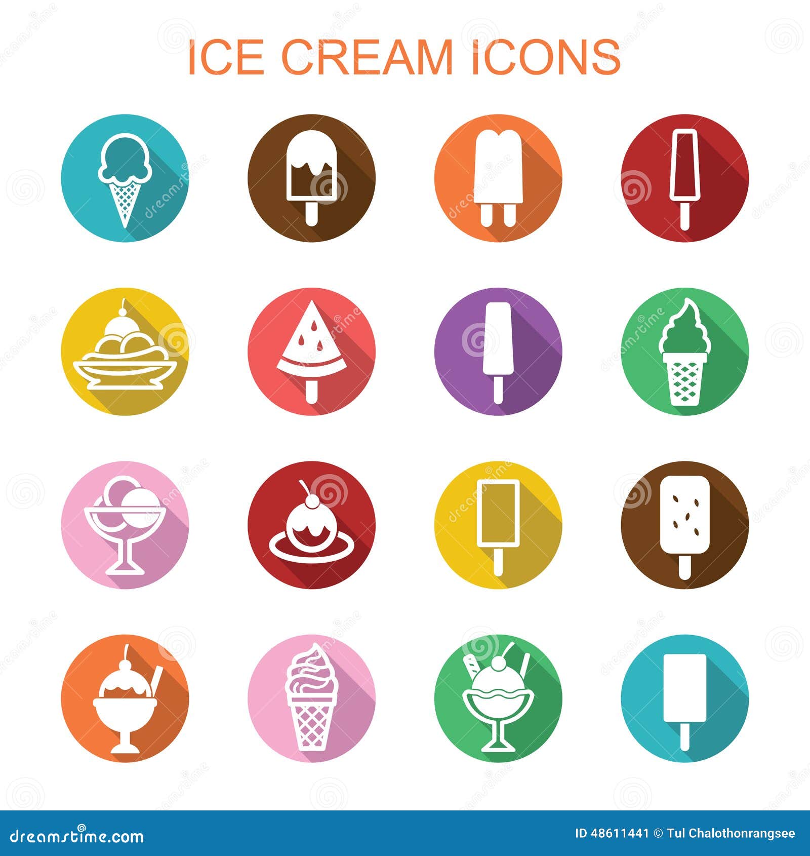 Ice Cream Long Shadow Icons Stock Vector - Illustration of milk, flat ...