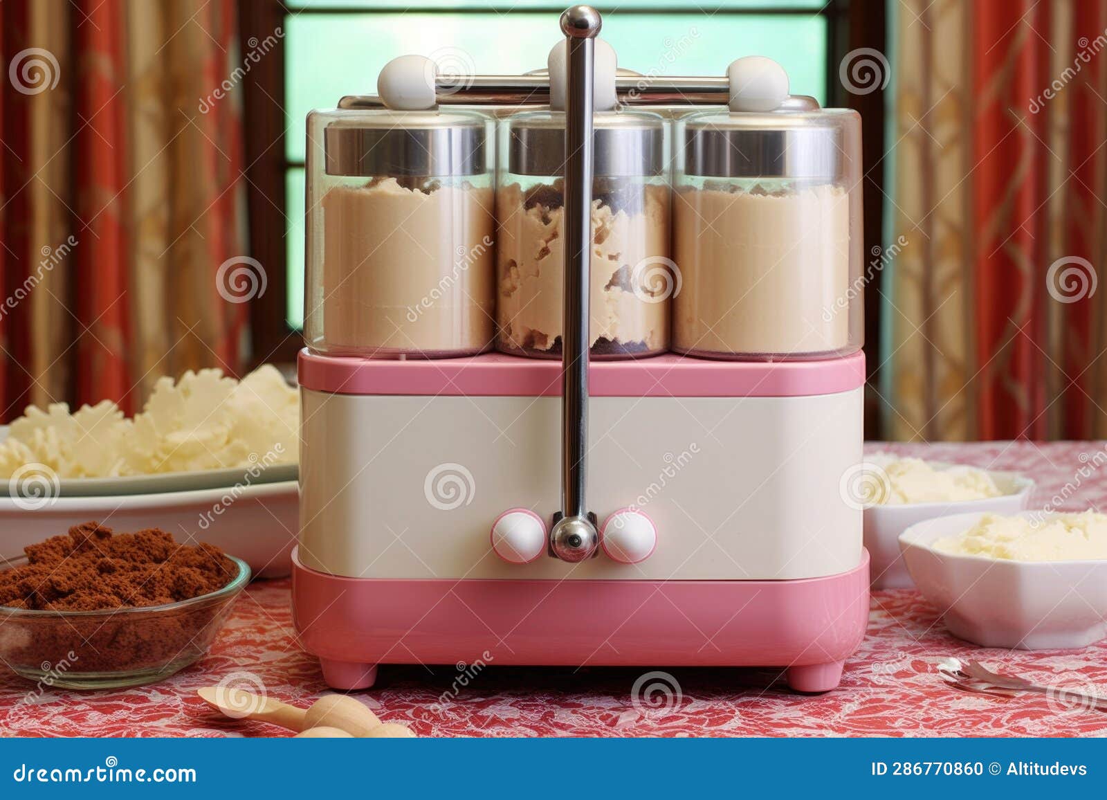 Ice Cream Maker Machine with Churned Mixture Stock Photo - Image of ...