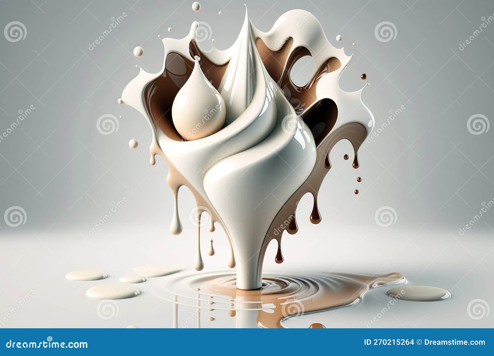 Ice Cream Melting and Dripping, Waves of White Cream. Ai Generated ...