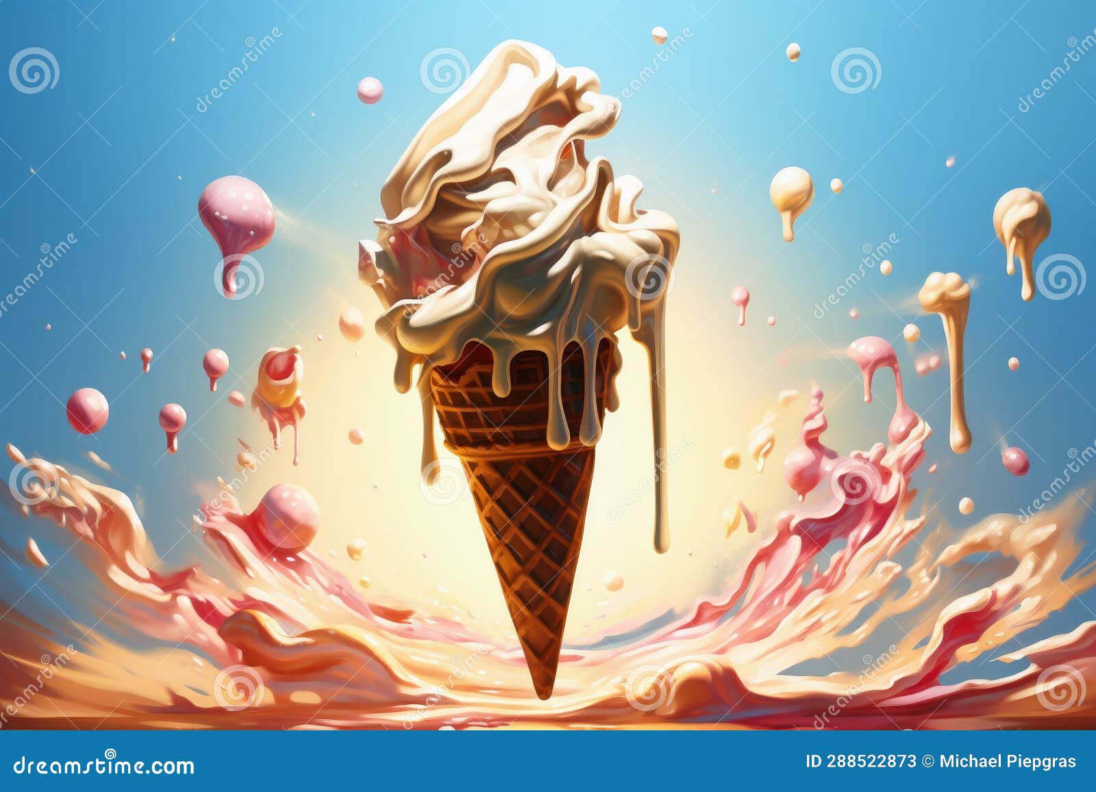 Ice Cream Melting in the Hot Sun Stock Illustration - Illustration of ...