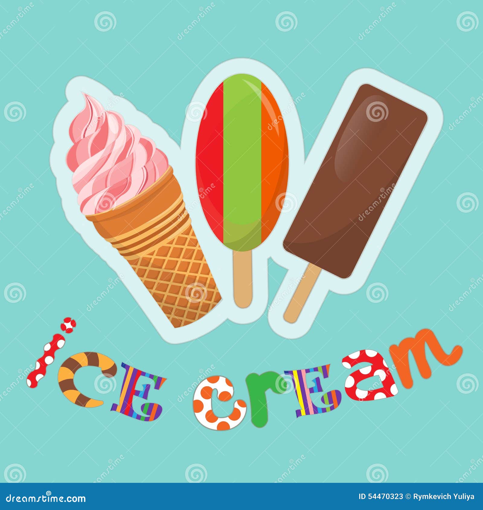 Ice Cream Menu with Comic Inscription Stock Vector - Illustration of ...