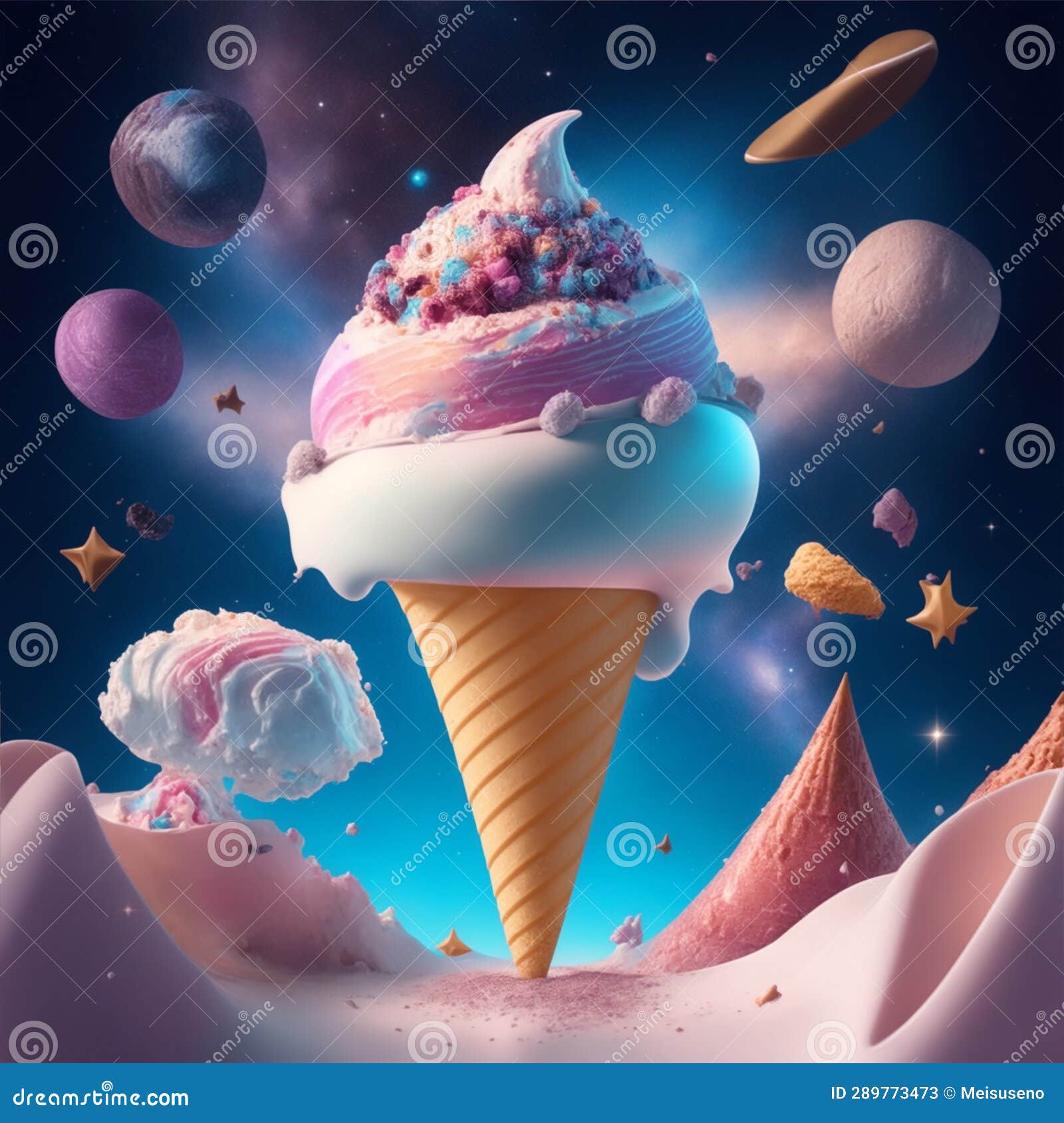 Ice Cream Outer Space Illustration Stock Illustration - Illustration of ...
