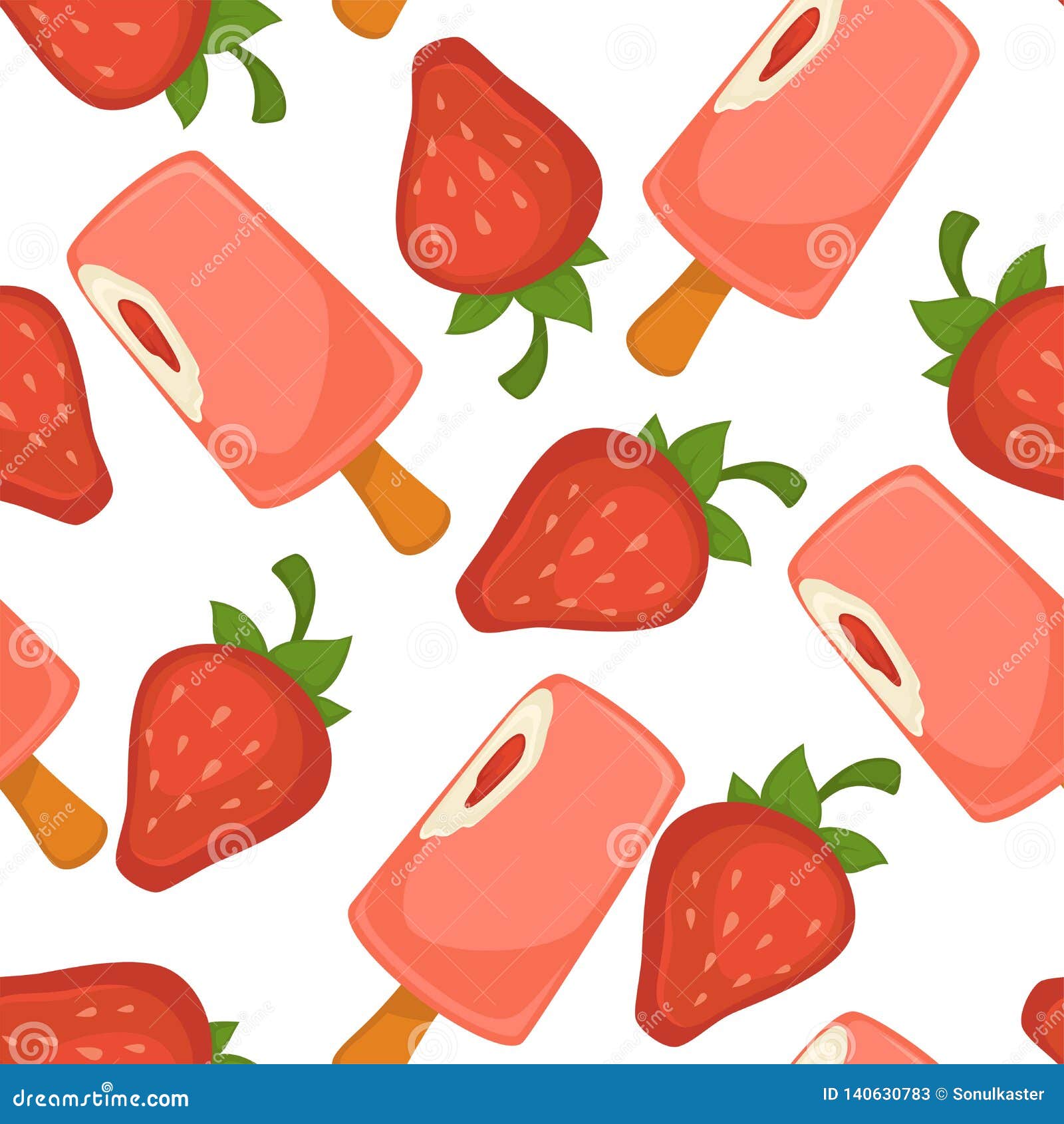 Ice Cream Pink Strawberry Vector Seamless Pattern Stock Vector ...