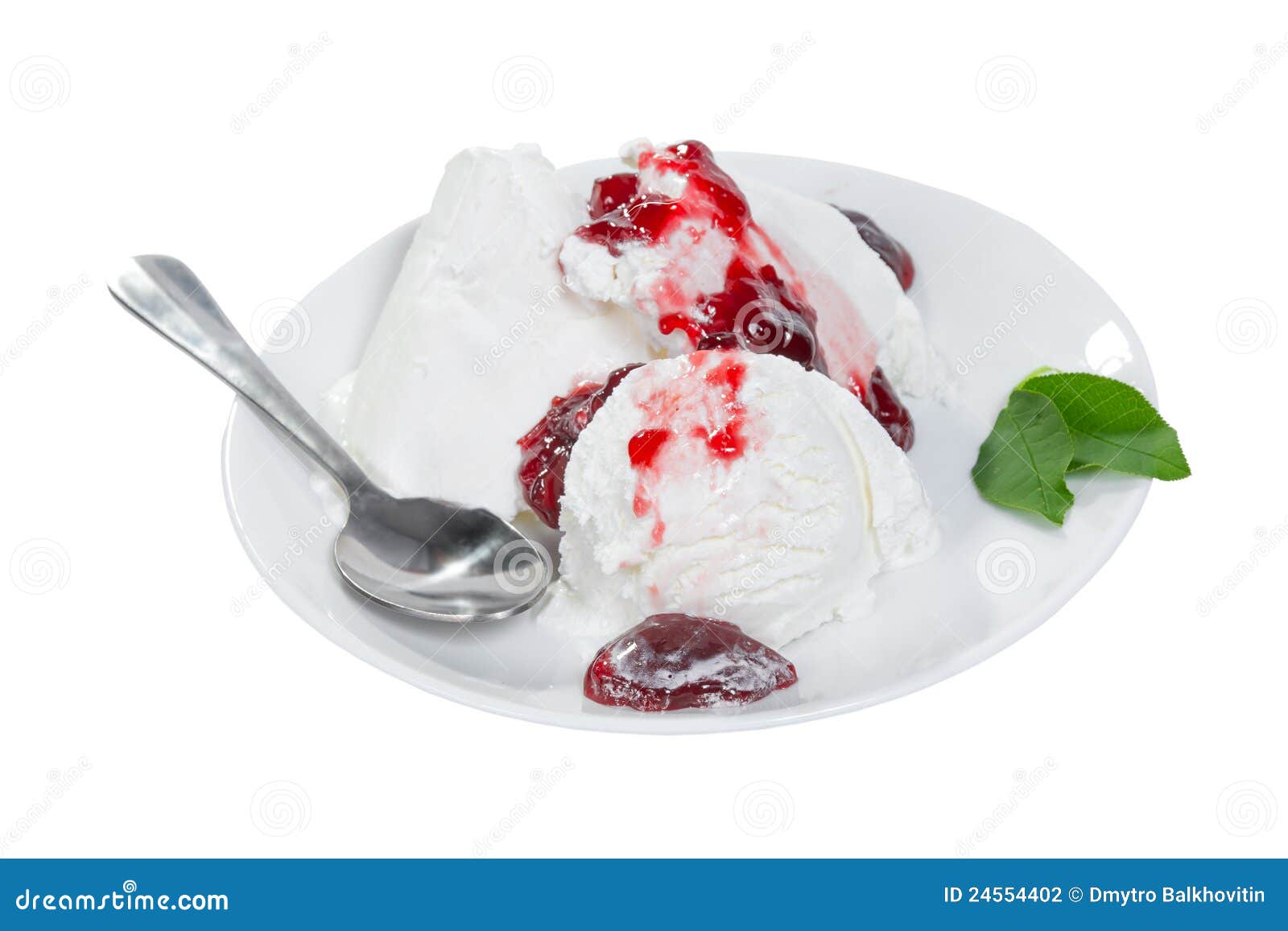 Ice Cream on Plate with Spoon Stock Photo - Image of mint, dessert ...