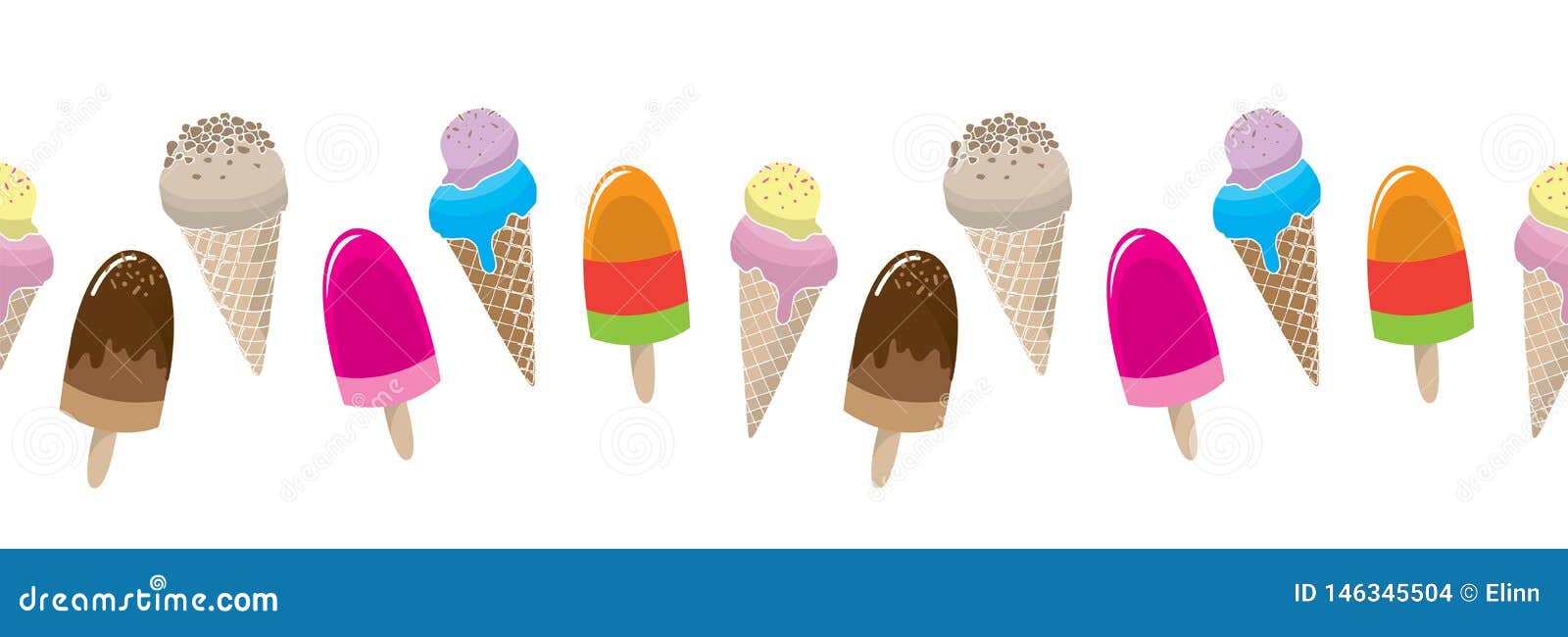 Ice Cream and Popsicle Horizontal Seamless Border Stock Vector ...