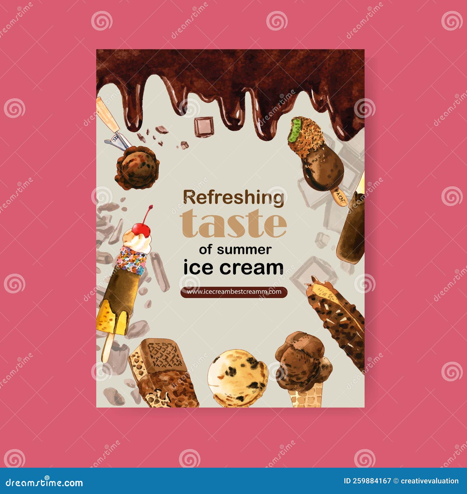 Ice Cream Poster Design with Chocolate Watercolor Illustration Stock ...