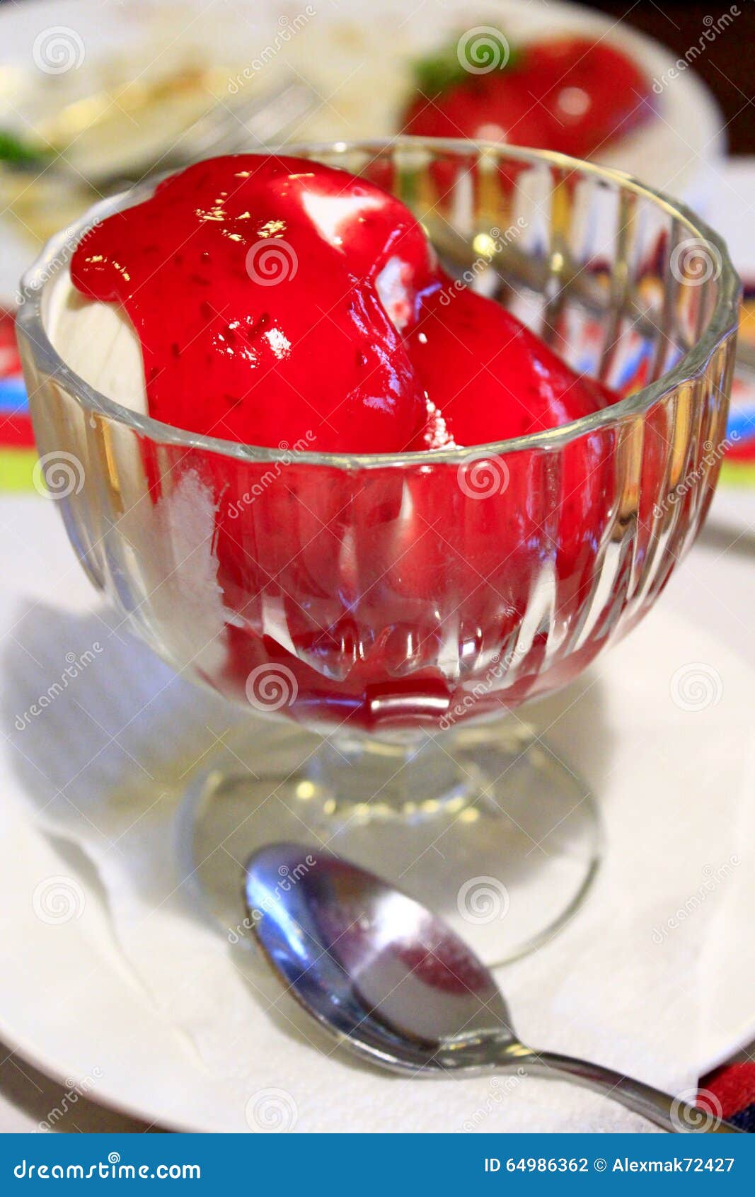 Ice Cream Poured Raspberry Syrup Stock Photo - Image of confectionery ...