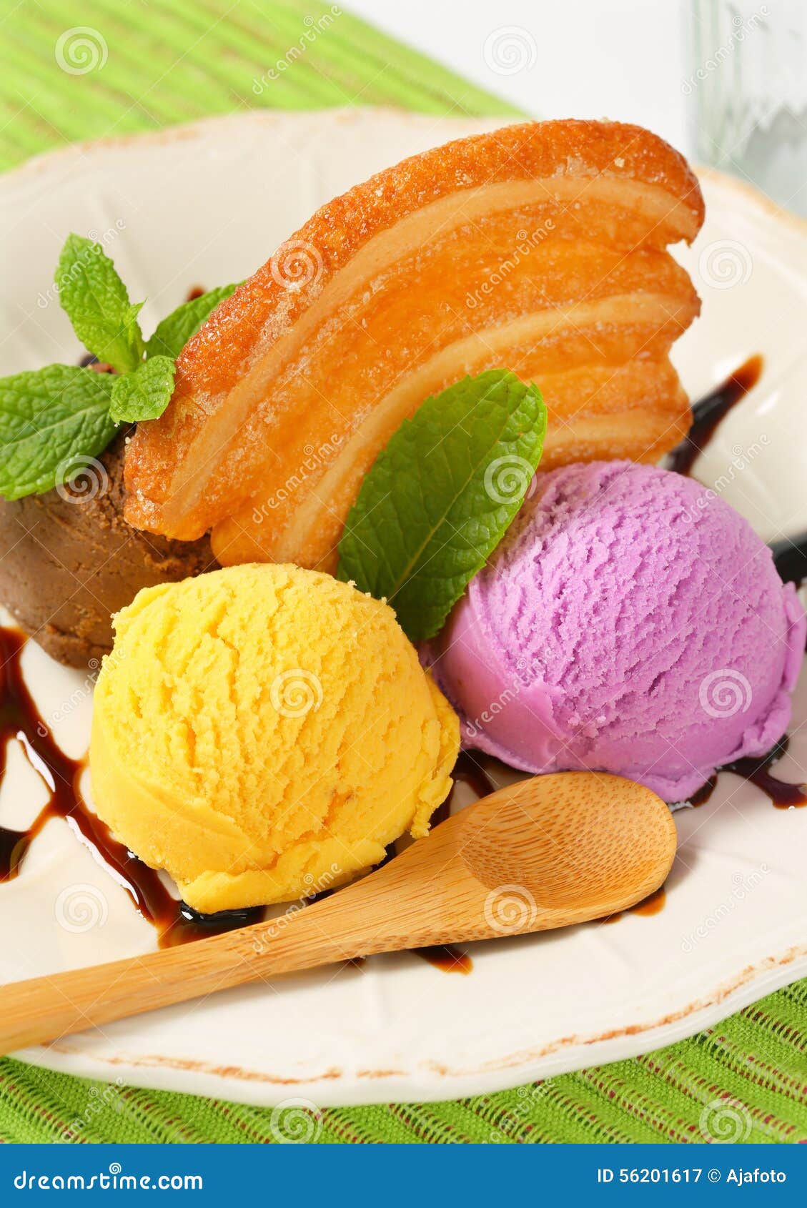 Ice Cream with Puff Pastry Biscuit Stock Image - Image of flavored ...