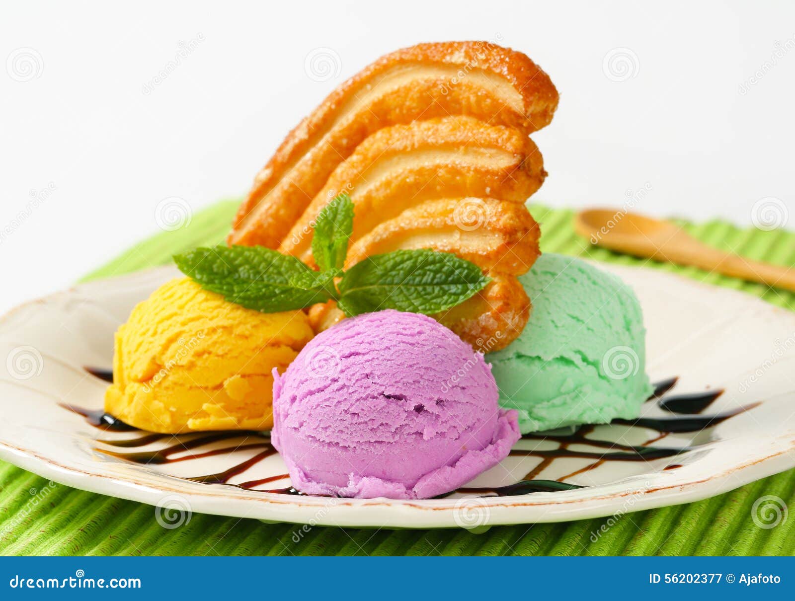 Ice Cream with Puff Pastry Biscuit Stock Image - Image of crunchy ...