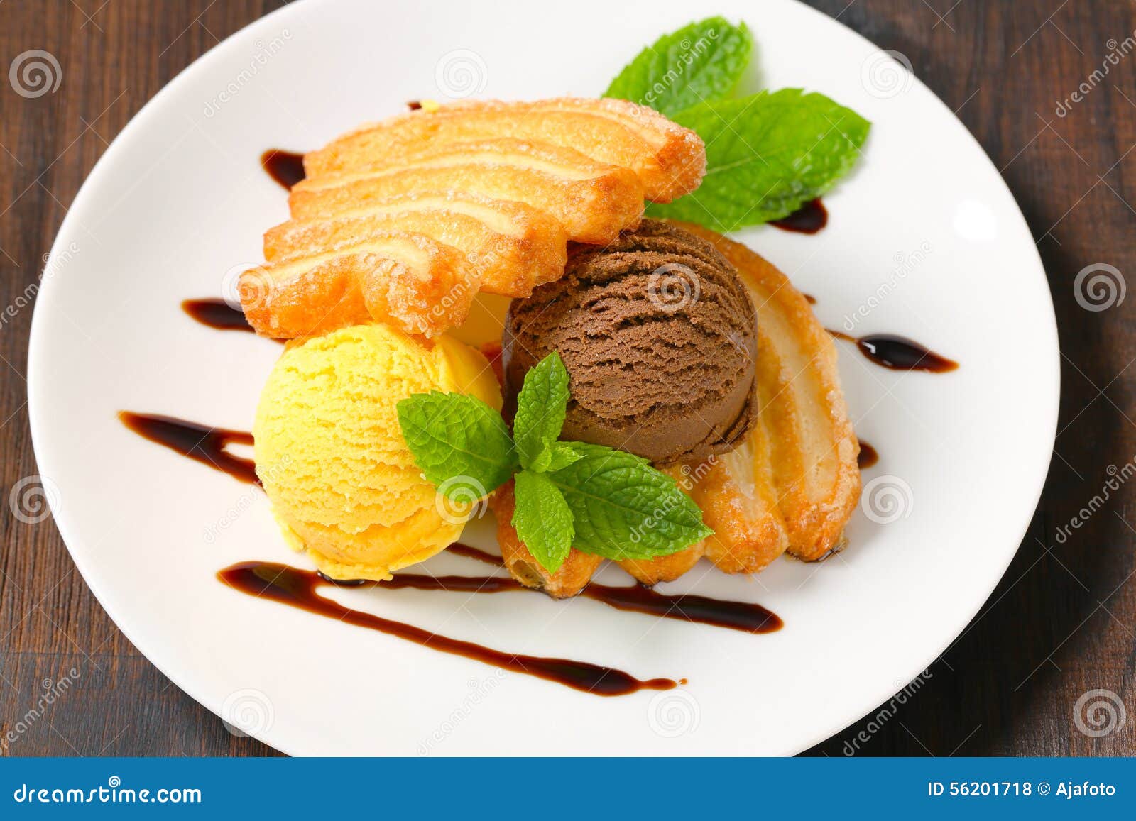 Ice Cream with Puff Pastry Biscuits Stock Photo - Image of crunchy ...