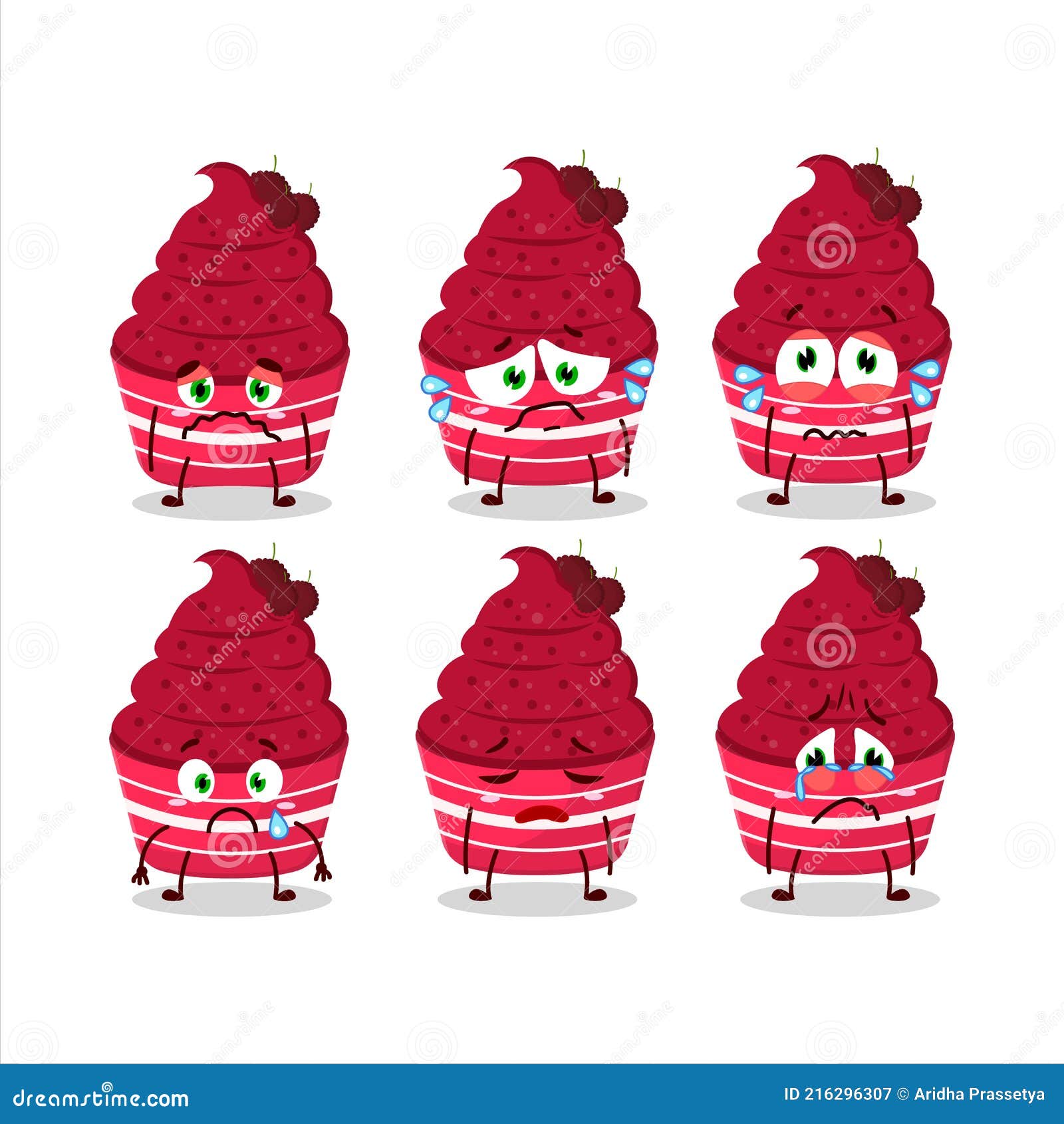 Ice Cream Raspberry Cup Cartoon Character with Sad Expression Stock ...
