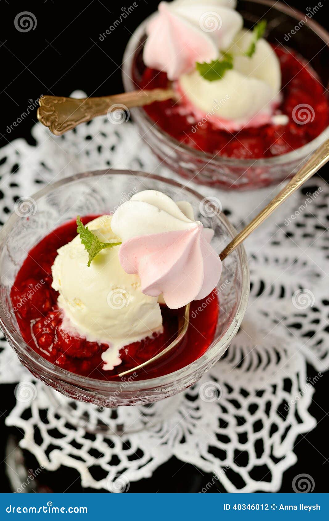 Ice Cream with Raspberry Sauce Stock Photo - Image of calorie, dessert ...