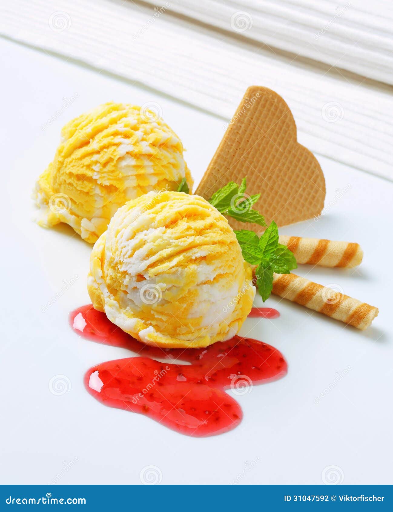 Ice Cream with Raspberry Sauce Stock Photo - Image of liqueur, closeup ...