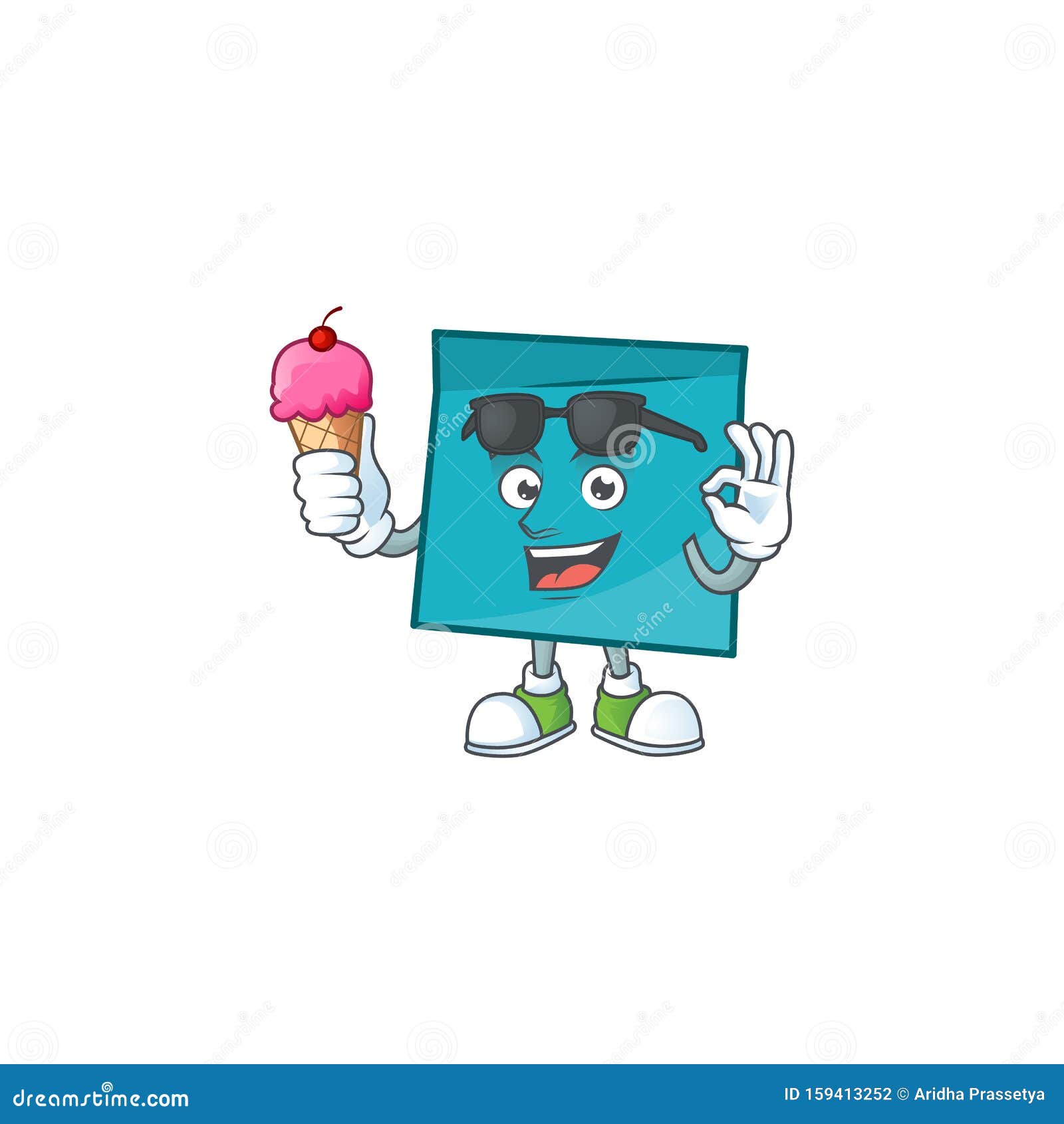 With Ice Cream Rectangle Sticker Paper Character for Company Note Stock ...