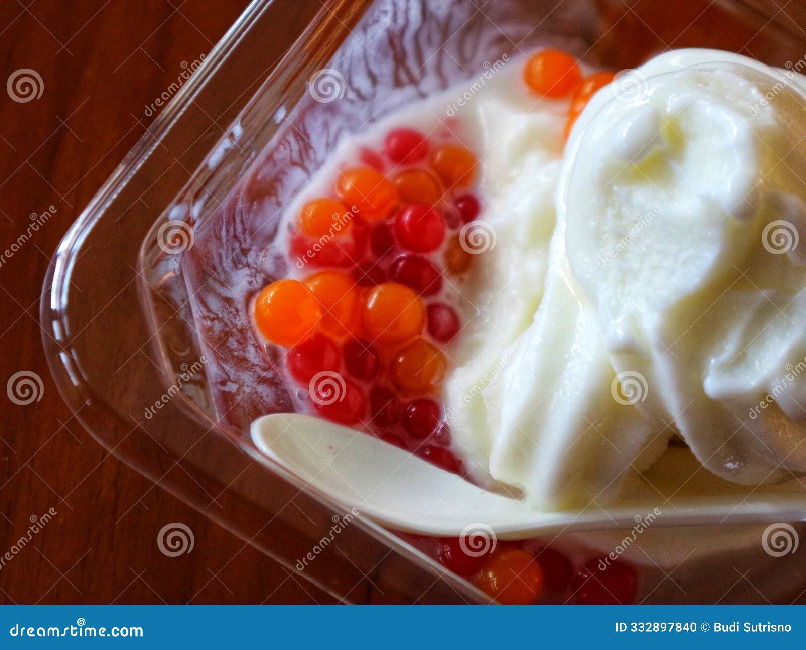 Ice Cream with Red Bubble Topping Stock Photo - Image of topping, cream ...