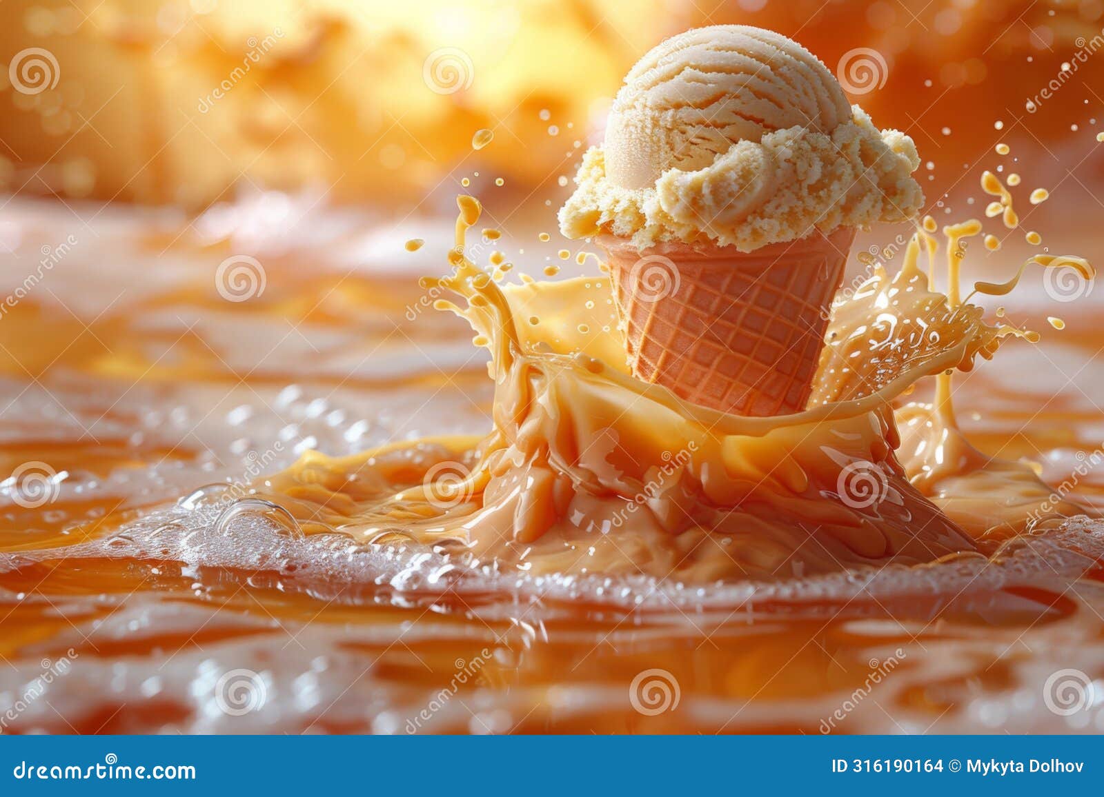 Ice Cream Scoop Falling into Water Stock Photo - Image of melted ...